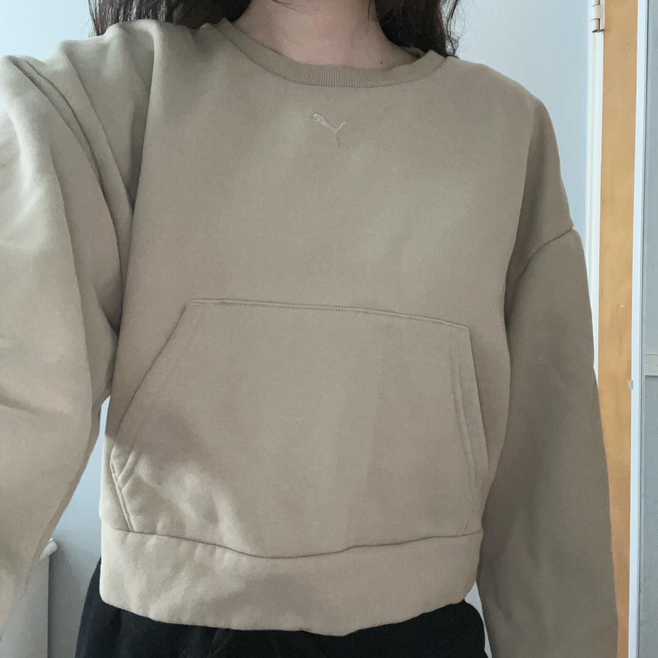 beige boxy cropped puma sweater really comfortable... - Depop