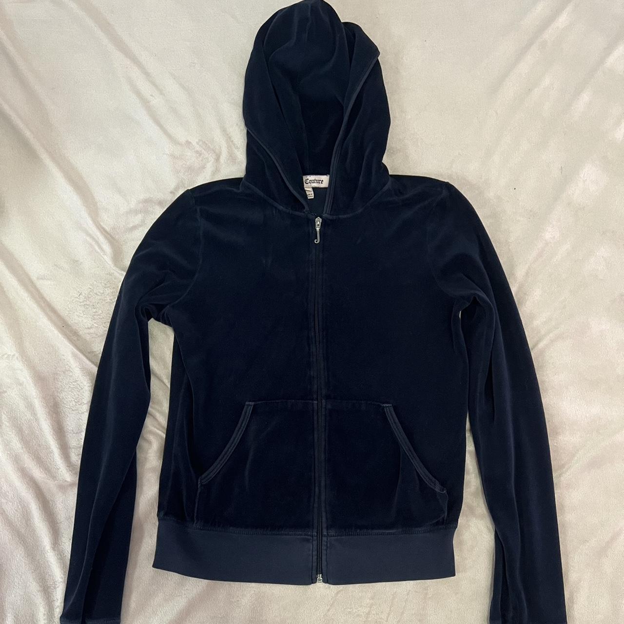 navy blue juicy couture velour y2k track hoodie with... - Depop