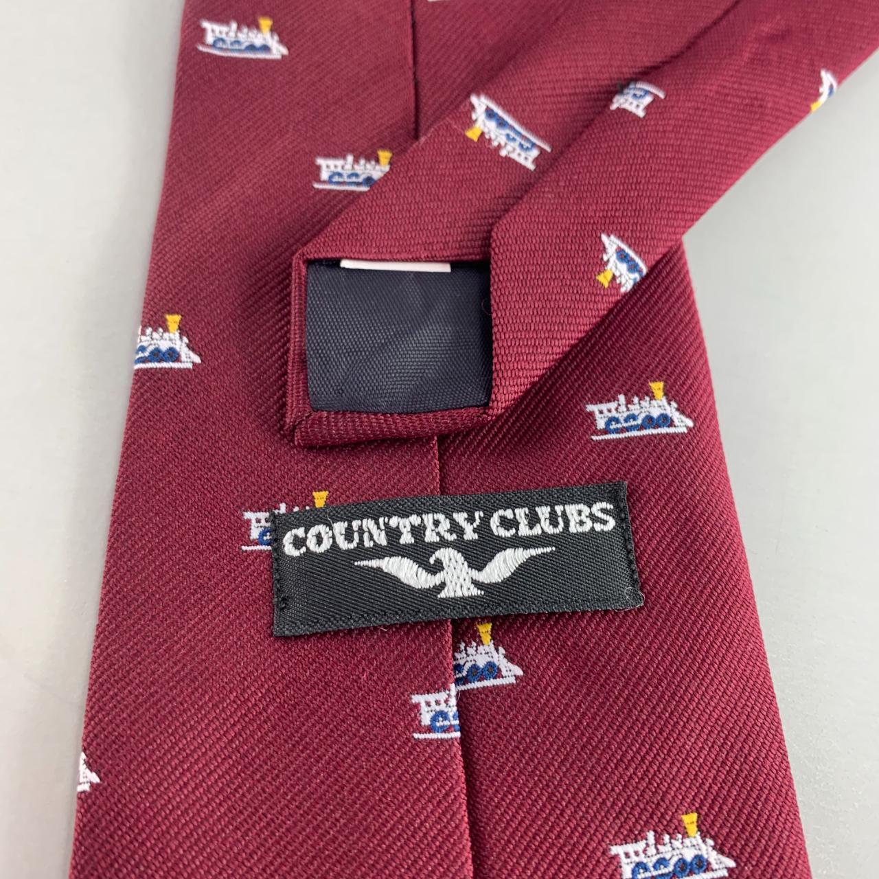 Country Clubs Men's Tie Burgundy Red with Trains 3... - Depop