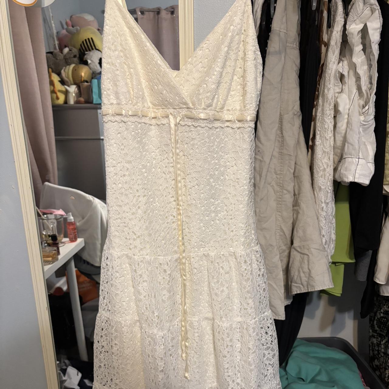 White lace dress with tie back detail #lacedress... | Depop