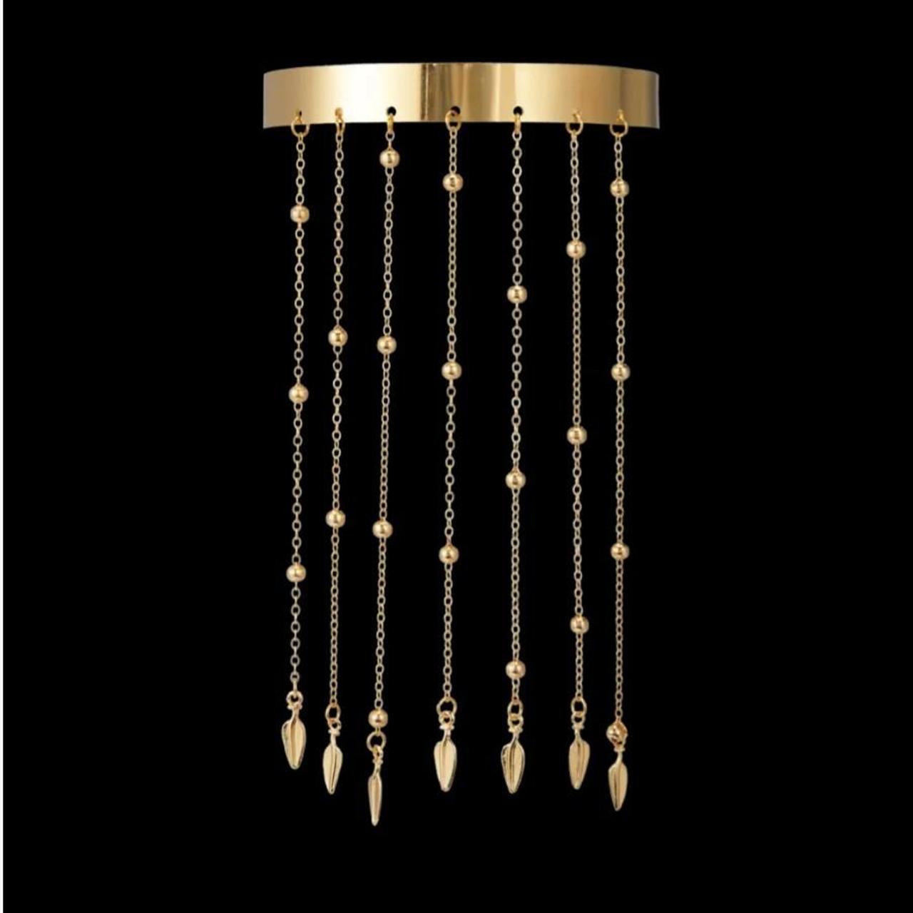 Gold chain arm cuff with beads and leaf design. Band... | Depop