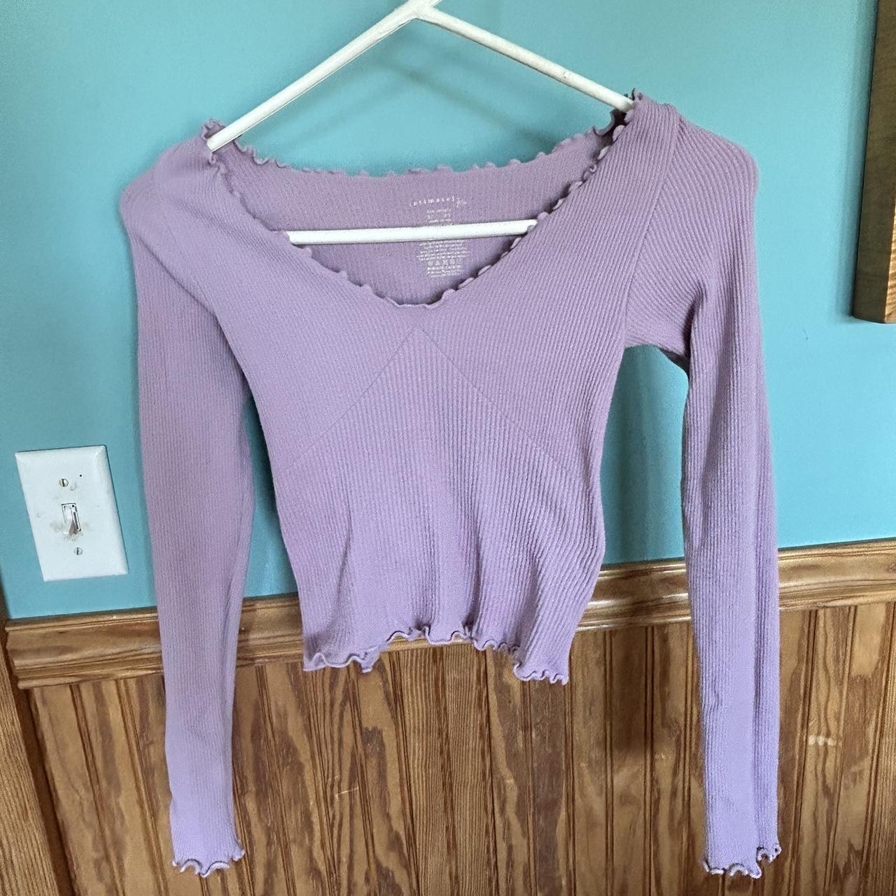 Free people light purple ribbed long sleeve shirt... - Depop