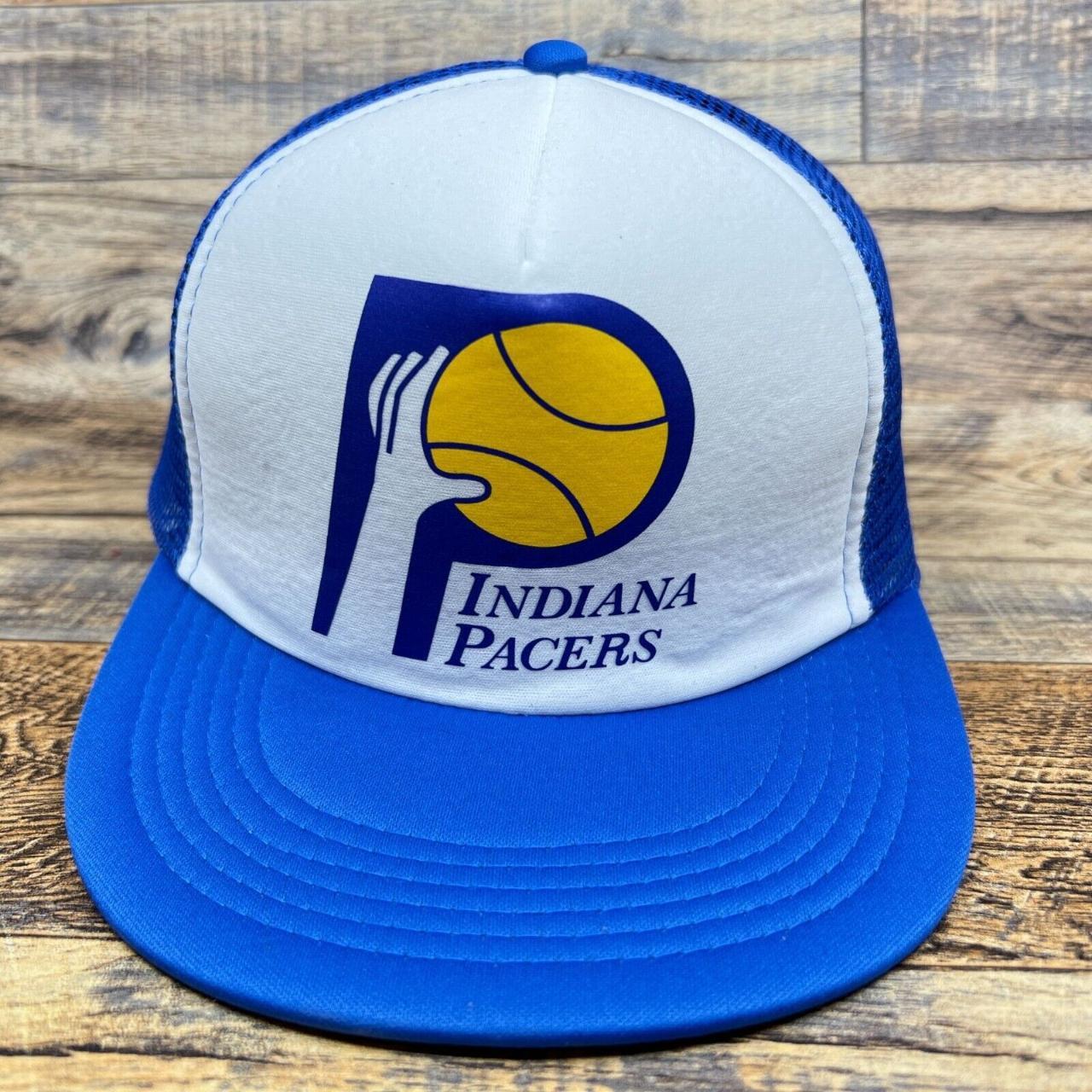 Retro Indiana Pacers Mens Trucker Hat Blue Snapback... - Depop