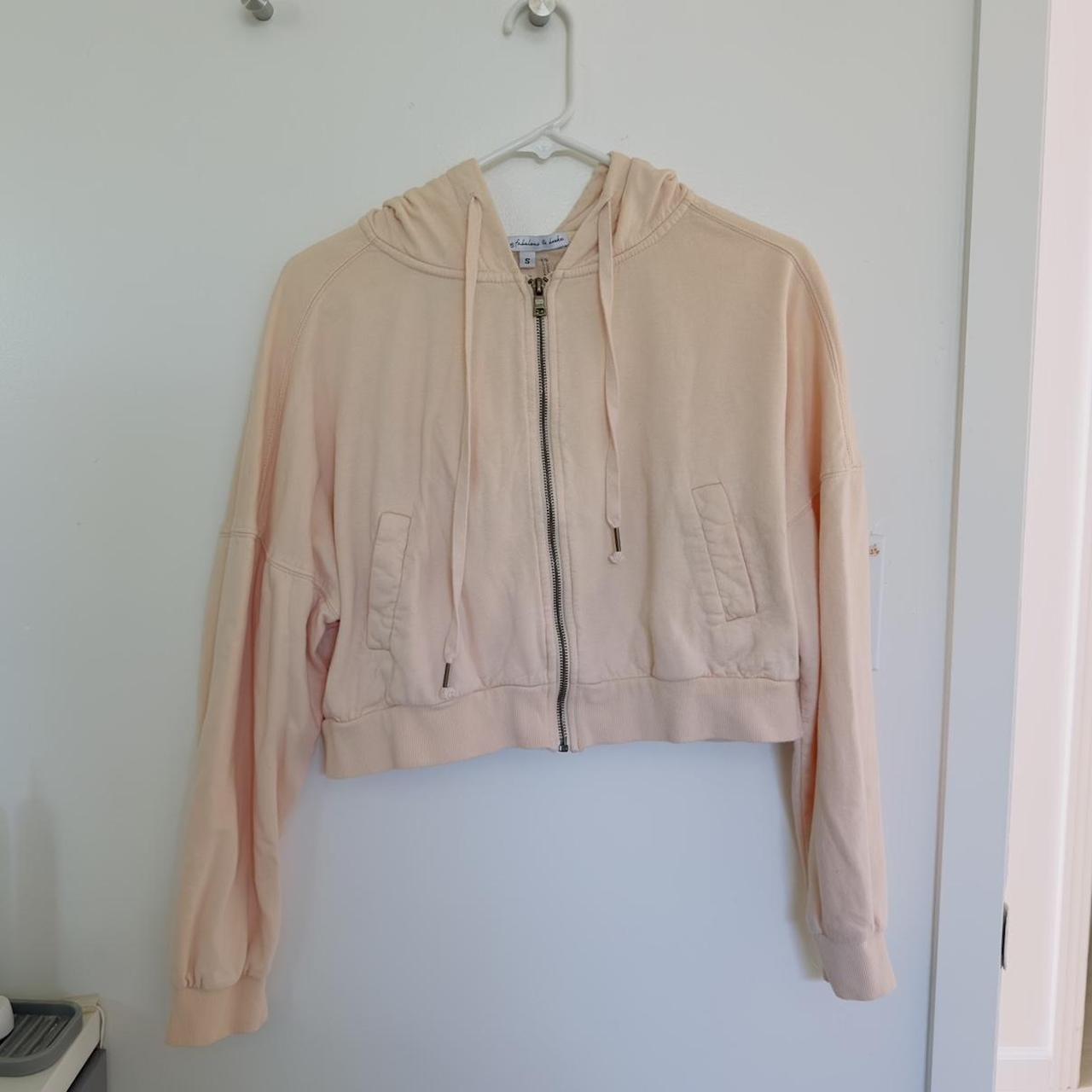 Peach Pink Cropped Jacket fits size Small great... - Depop