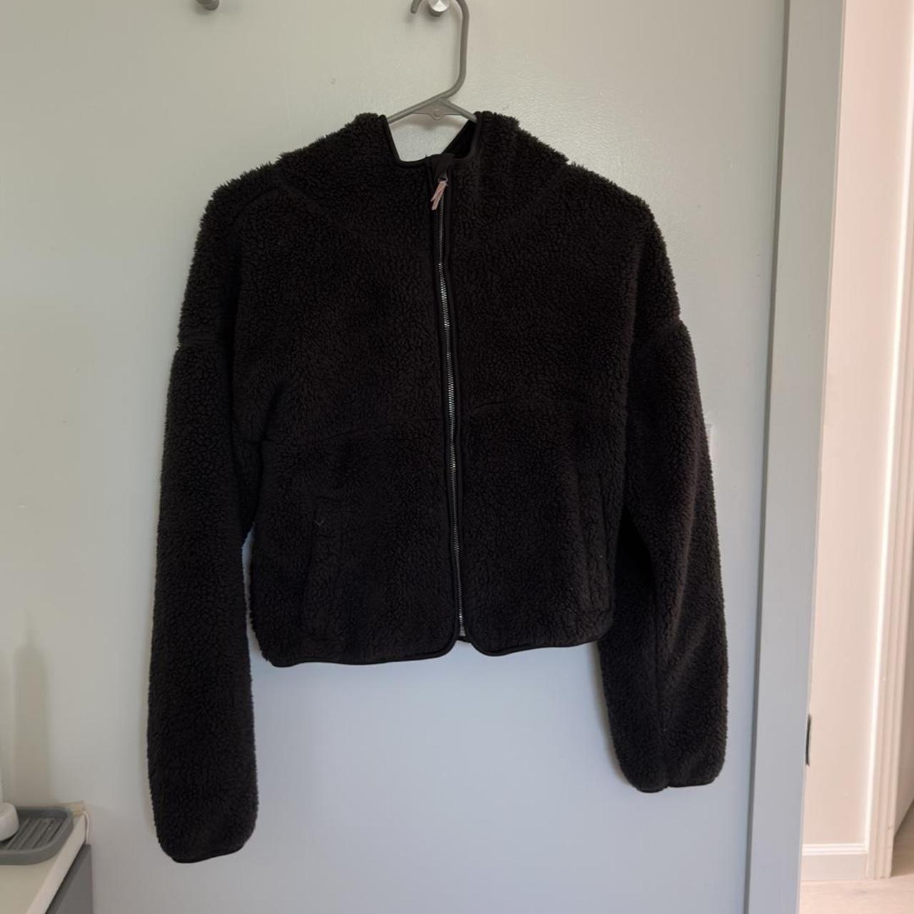 Old Navy Black Crop Fuzzy Jacket fits size (adult)... - Depop