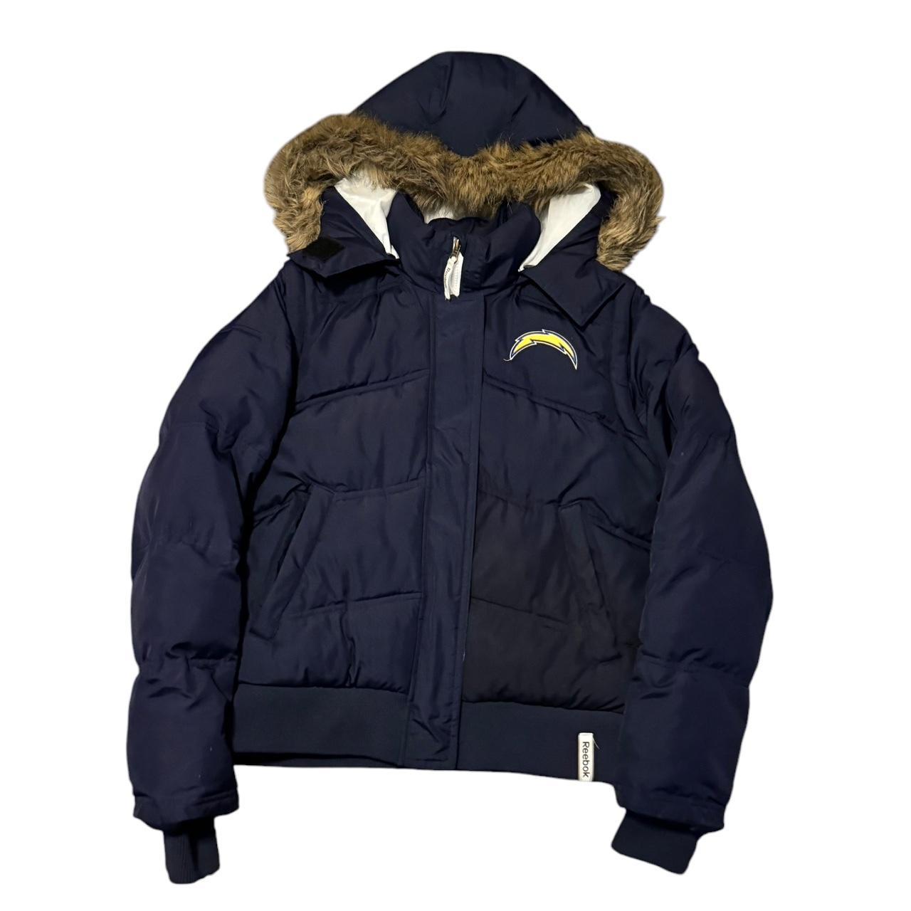 REEBOK CHARGERS FUR HOODED PUFFER JACKET insanely... | Depop