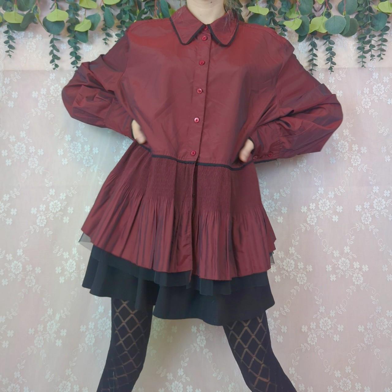 Ruffled maroon button-up shirt 𖹭 Collared... - Depop