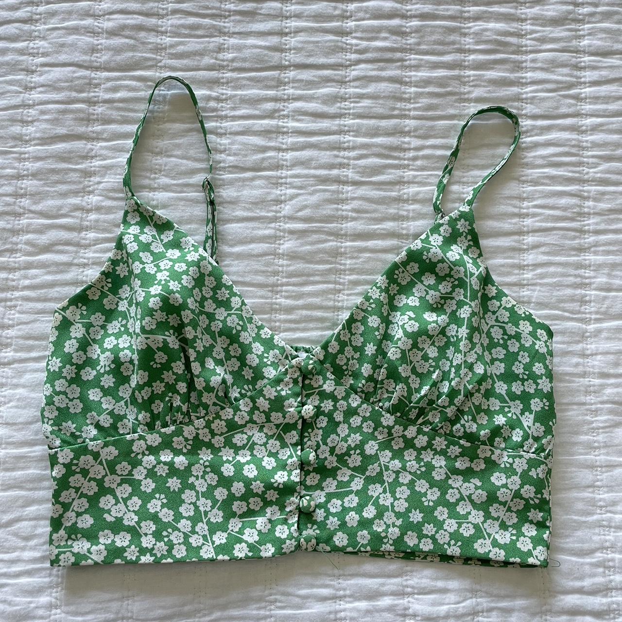 Princess polly green with white flowers tank... - Depop