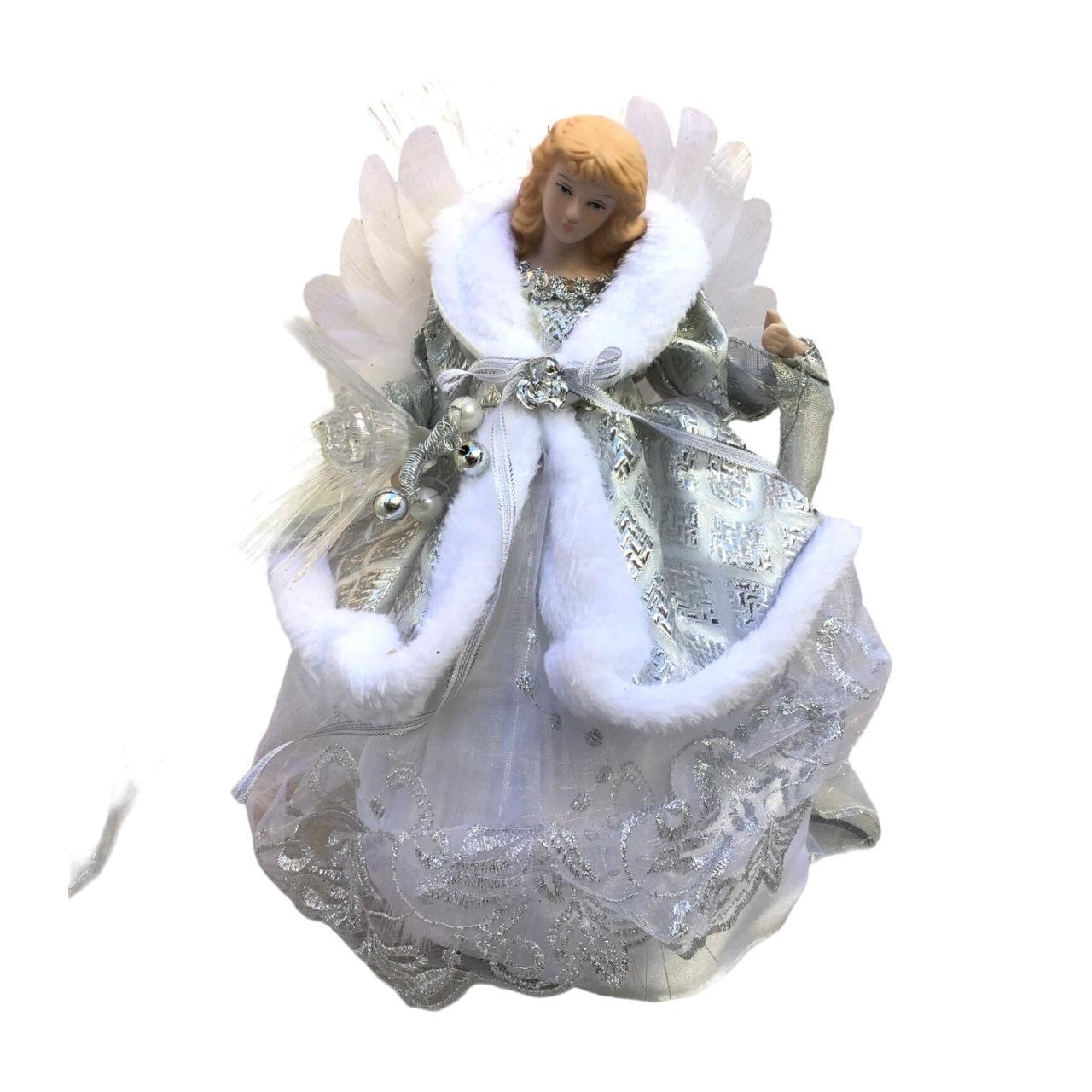 11"-WHITE/SILVER ANGEL CHRISTMAS TREE TOPPER Size:... - Depop