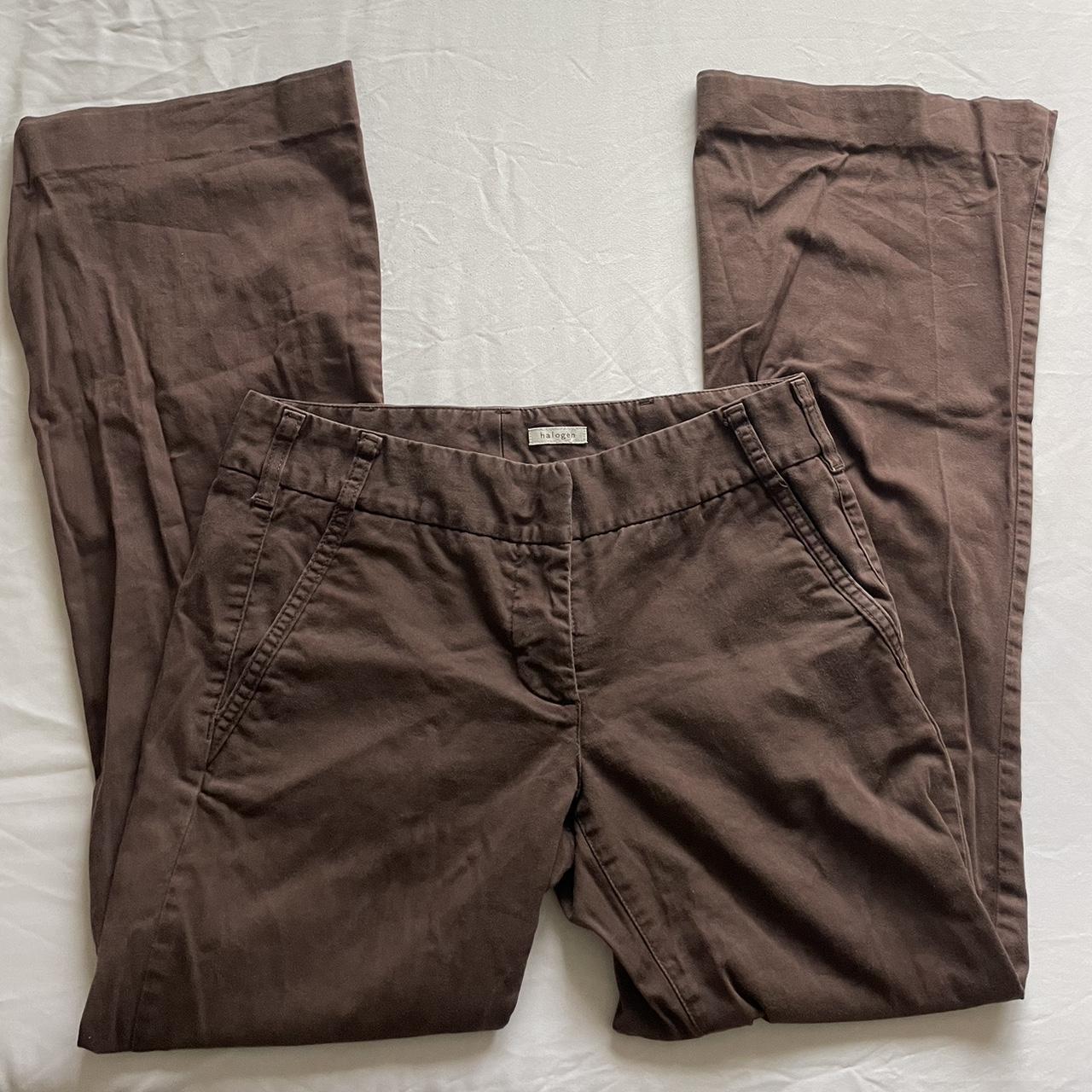 Vintage thrifted size 4 Halogen brown low rise flare... - Depop