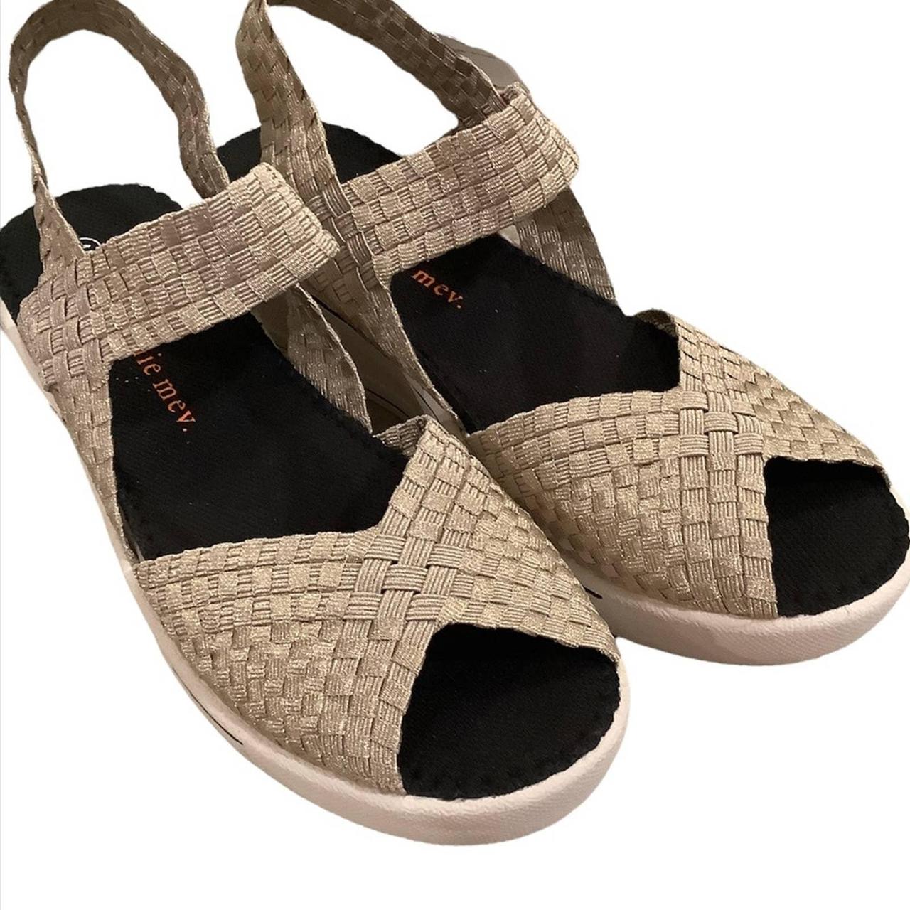 Bernie Mev Women's Gold and Black Sandals | Depop