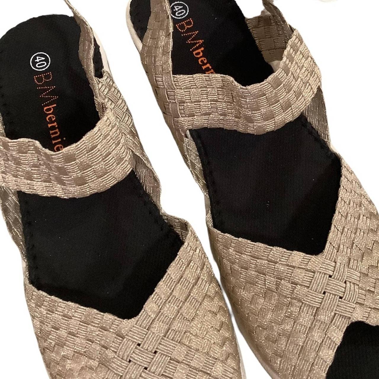 Bernie Mev Women's Gold and Black Sandals | Depop