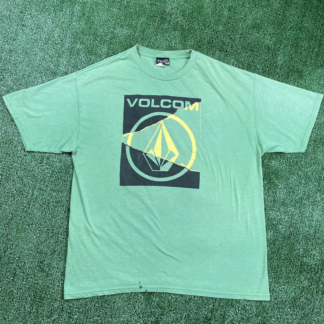 Volcom Men's Green and Yellow T-shirt | Depop