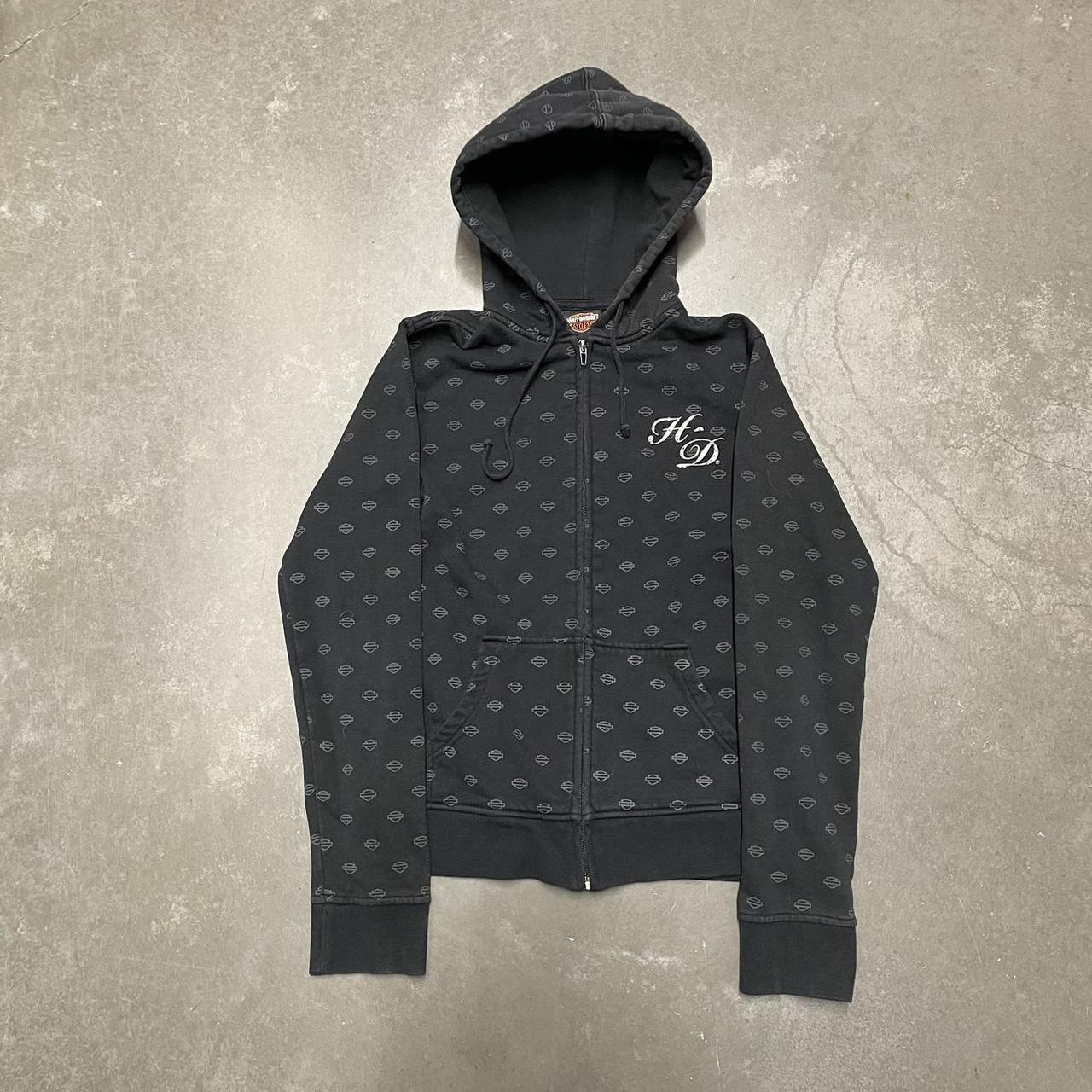 2000s Women’s AOP Harley Davidson skater grunge zip... | Depop