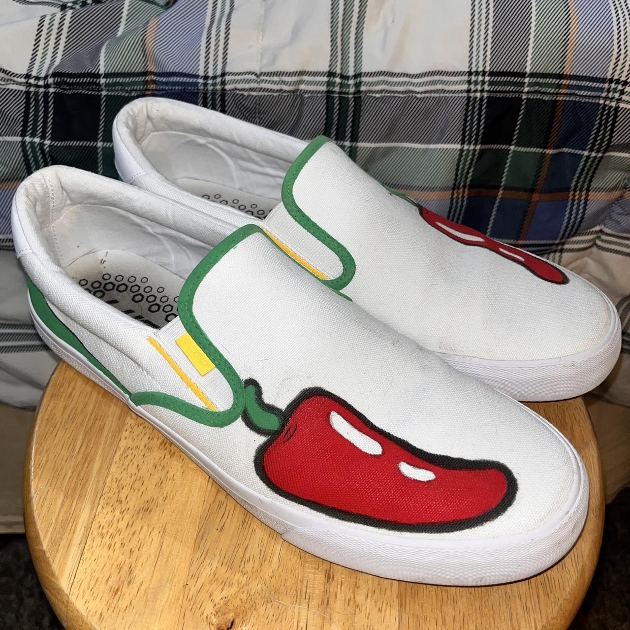 Red Hot Chili Pepper Steppers, Custom Slip on canvas... - Depop
