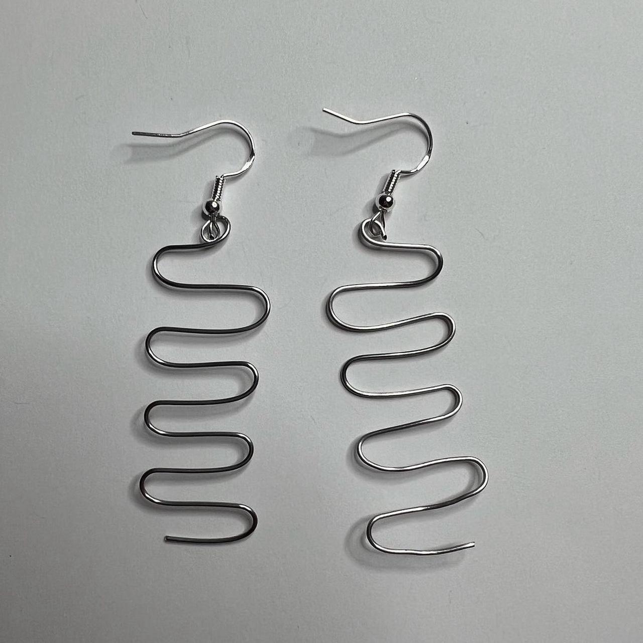 Silver squiggly earrings! Sterling silver hooks:) - Depop