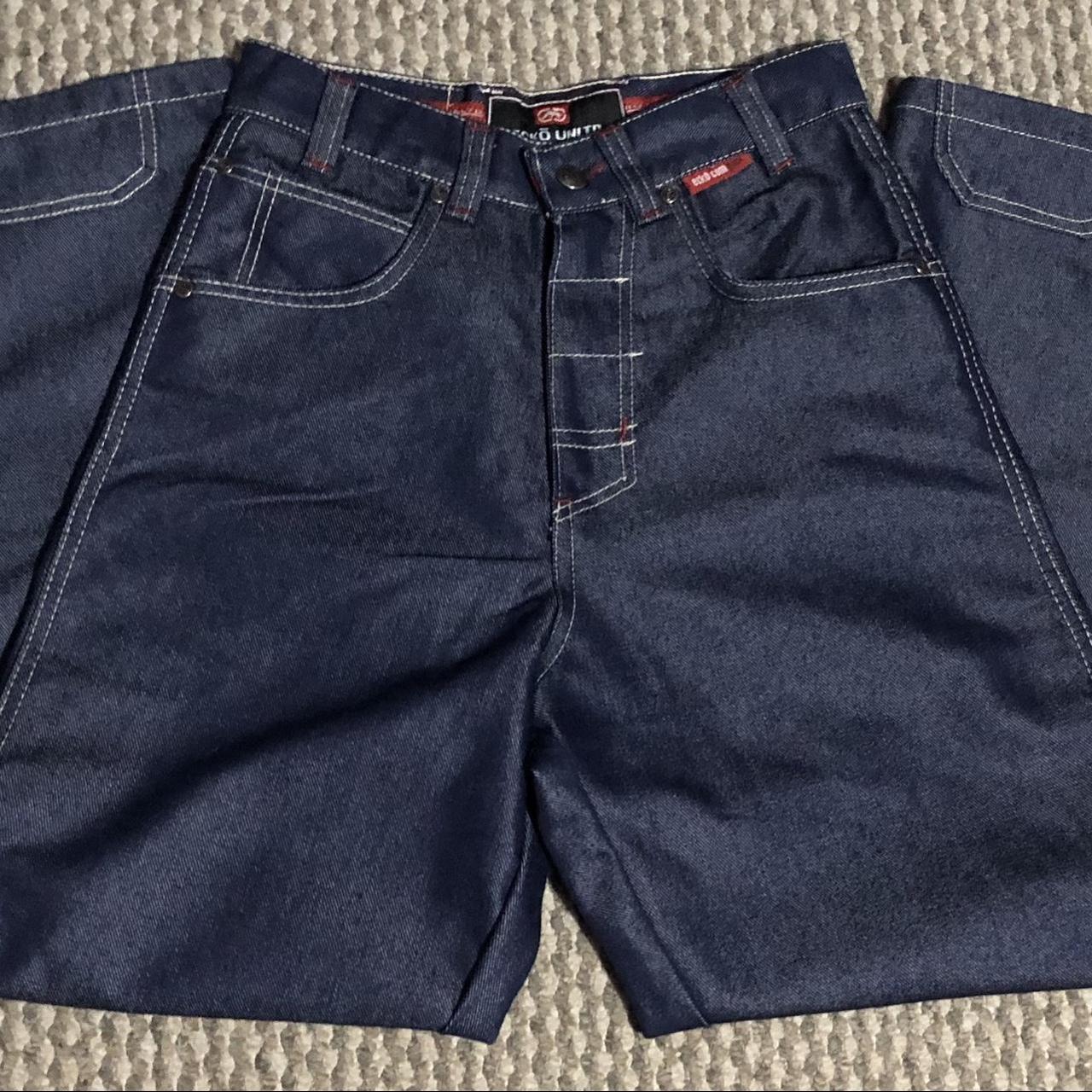 Ecko Unltd jeans, shiny blue, silver metallic... - Depop