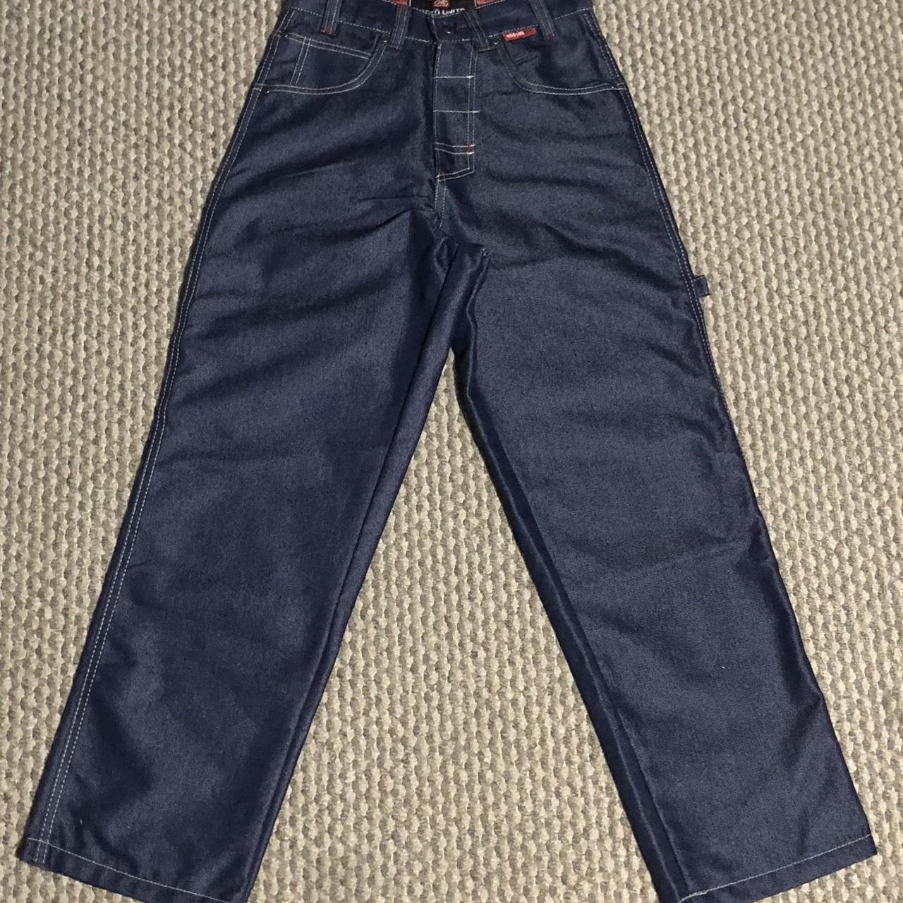 Ecko Unltd jeans, shiny blue, silver metallic... - Depop