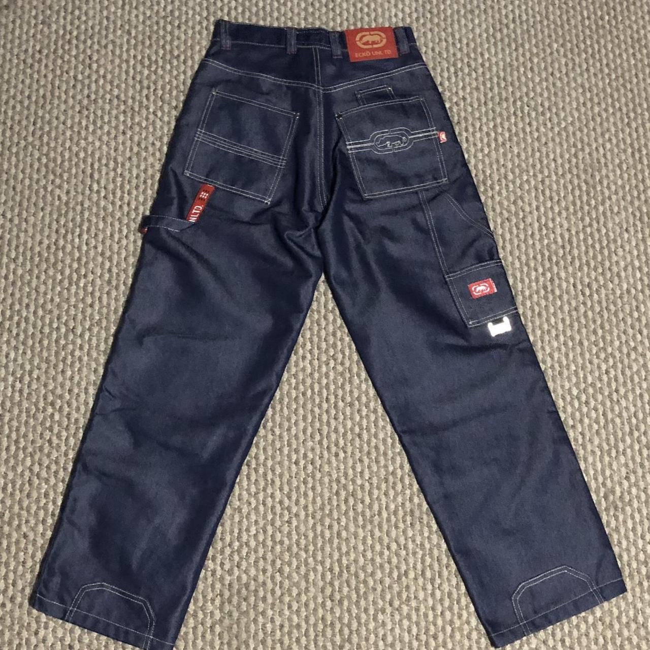 Ecko Unltd jeans, shiny blue, silver metallic... - Depop