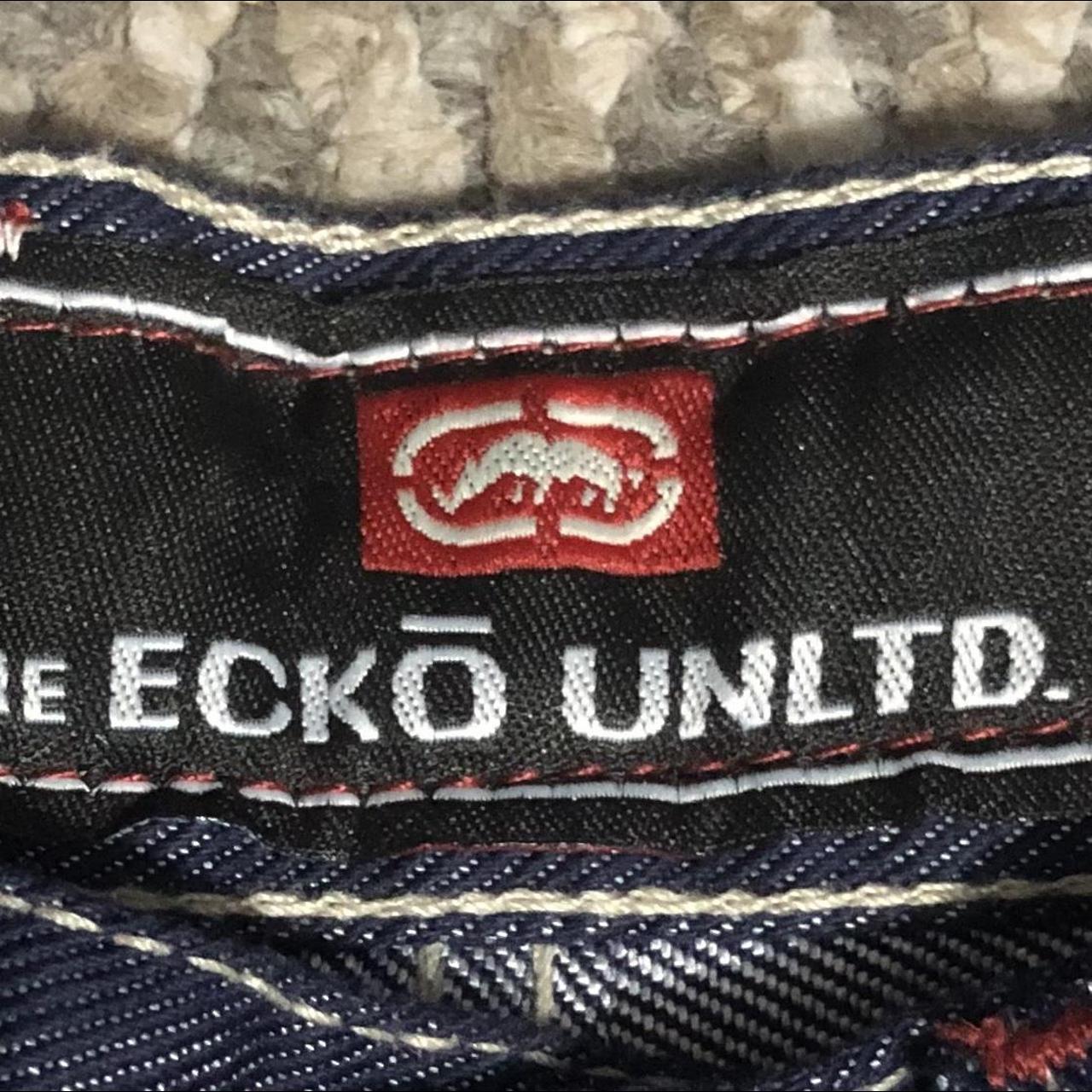 Ecko Unltd jeans, shiny blue, silver metallic... - Depop