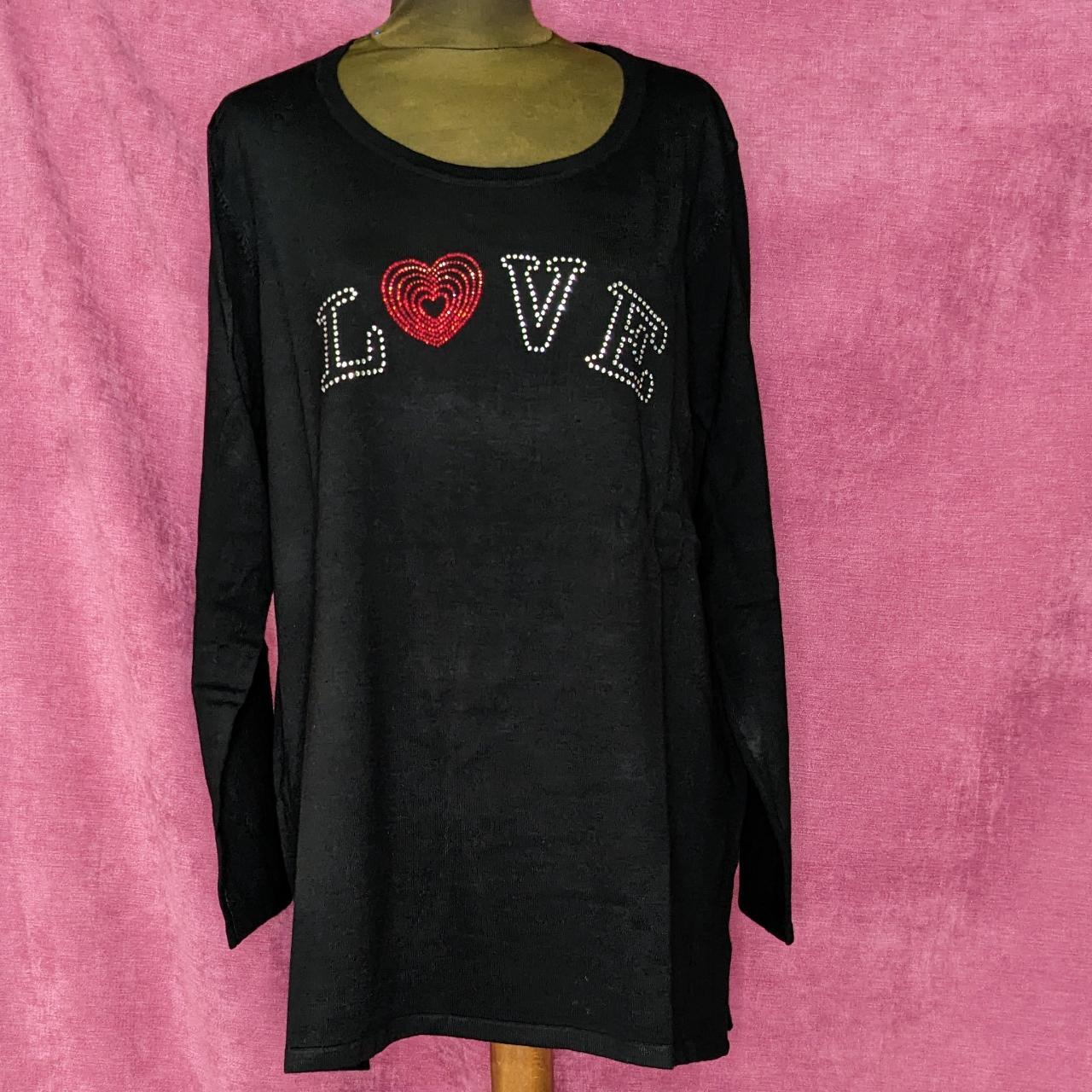 Michele Hope Black Jumper with LOVE Rhinestone... - Depop
