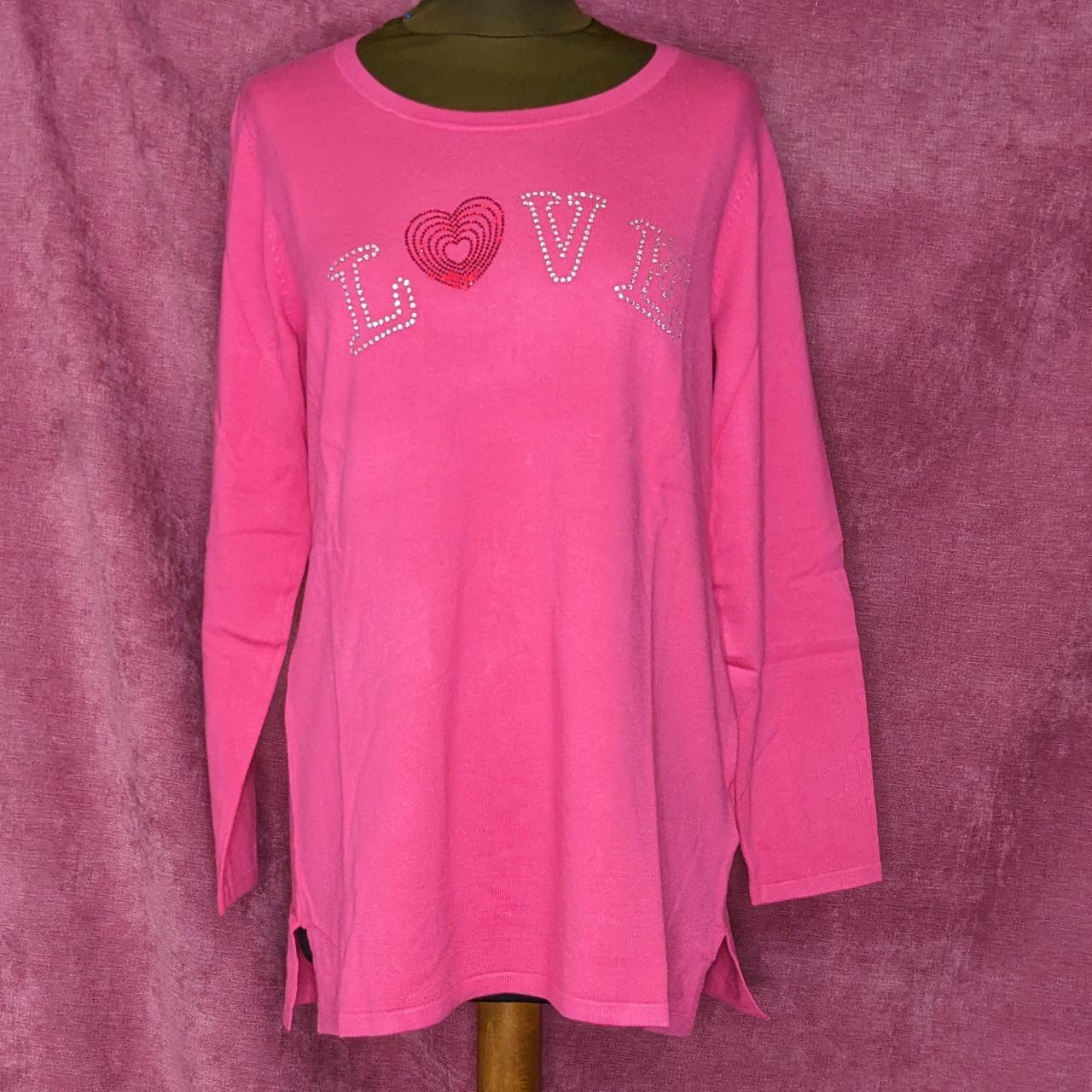 Michele Hope Pink Jumper with LOVE Rhinestone... - Depop