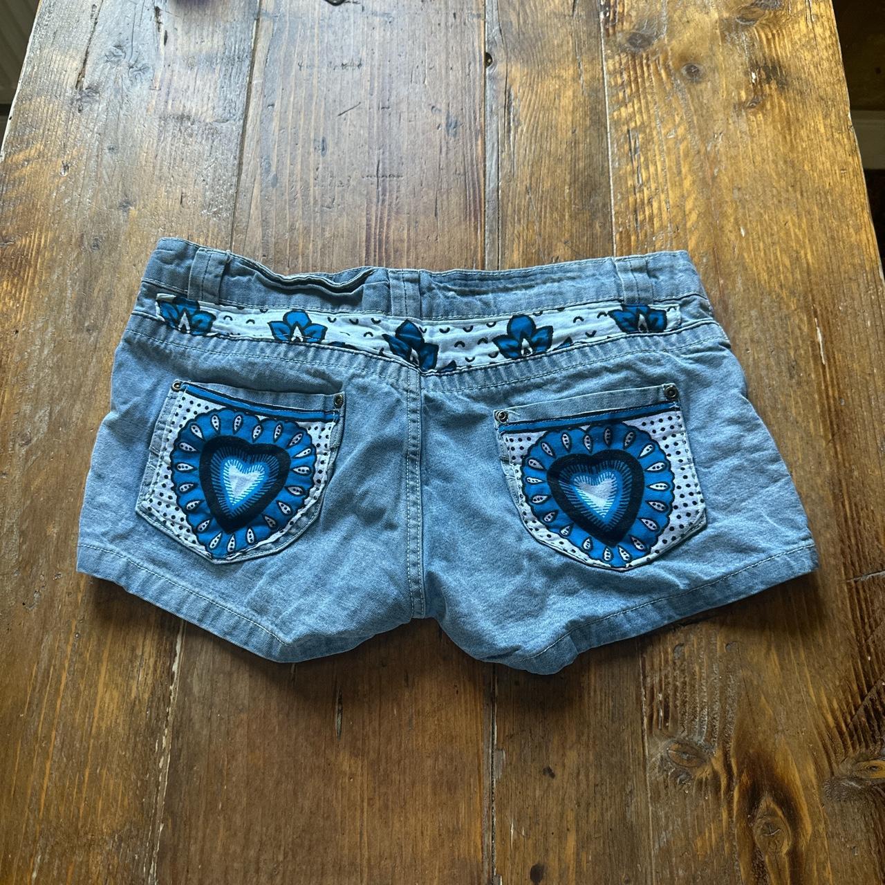 Denim Kenyan print reworked short shorts. Size 8/10... - Depop