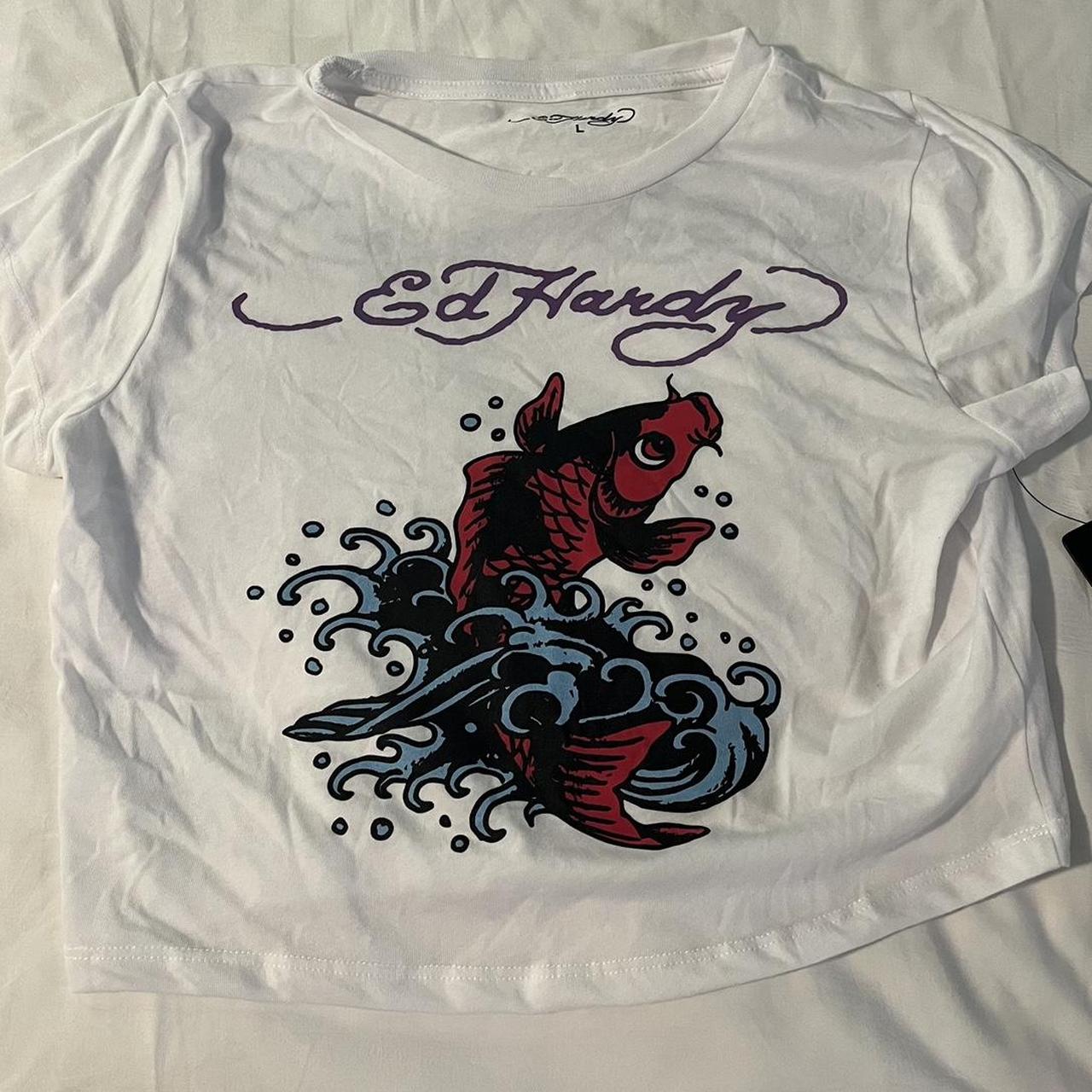 ed hardy tee with fish design brand new with tags... - Depop