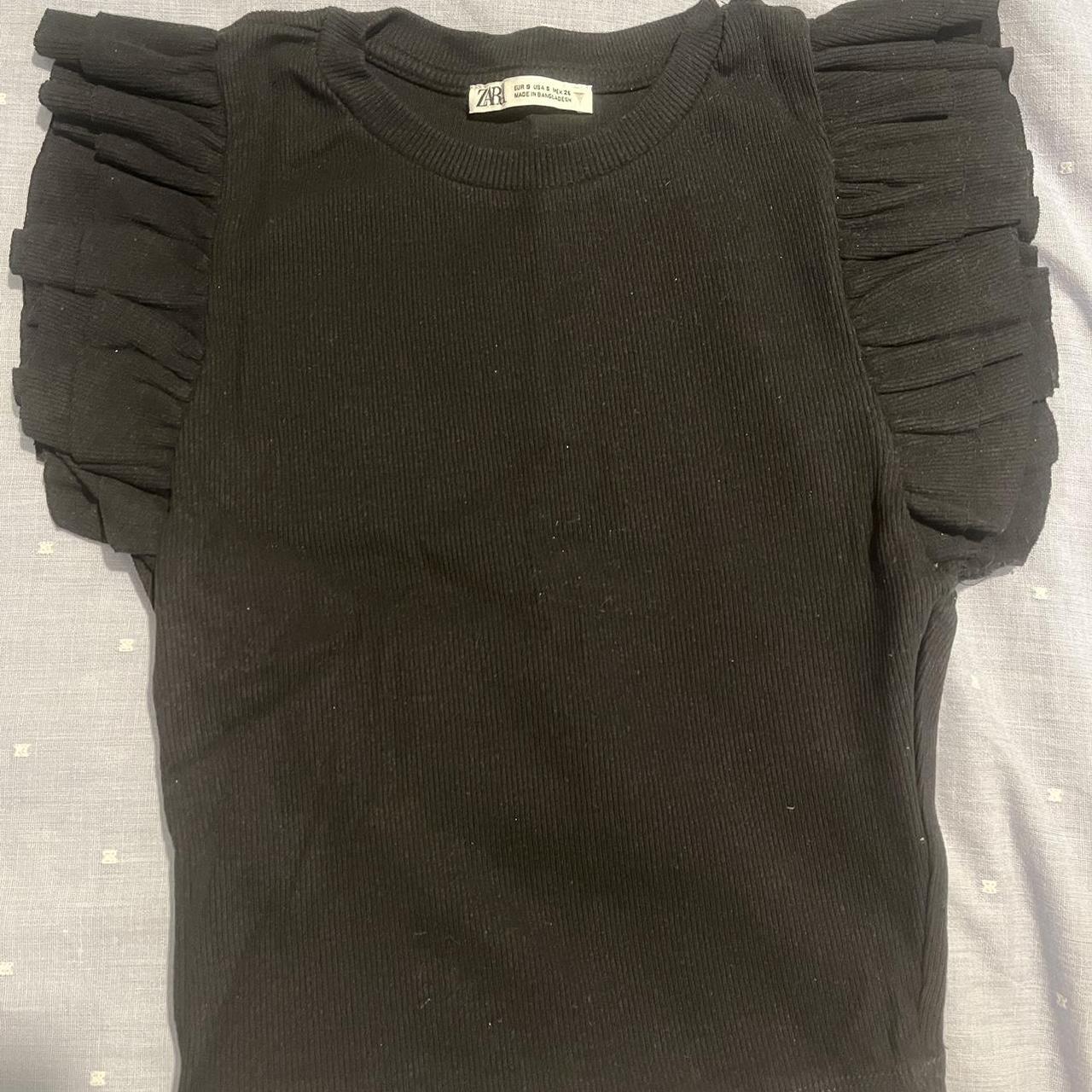 zara black ruffled sleeve top worn once great... - Depop