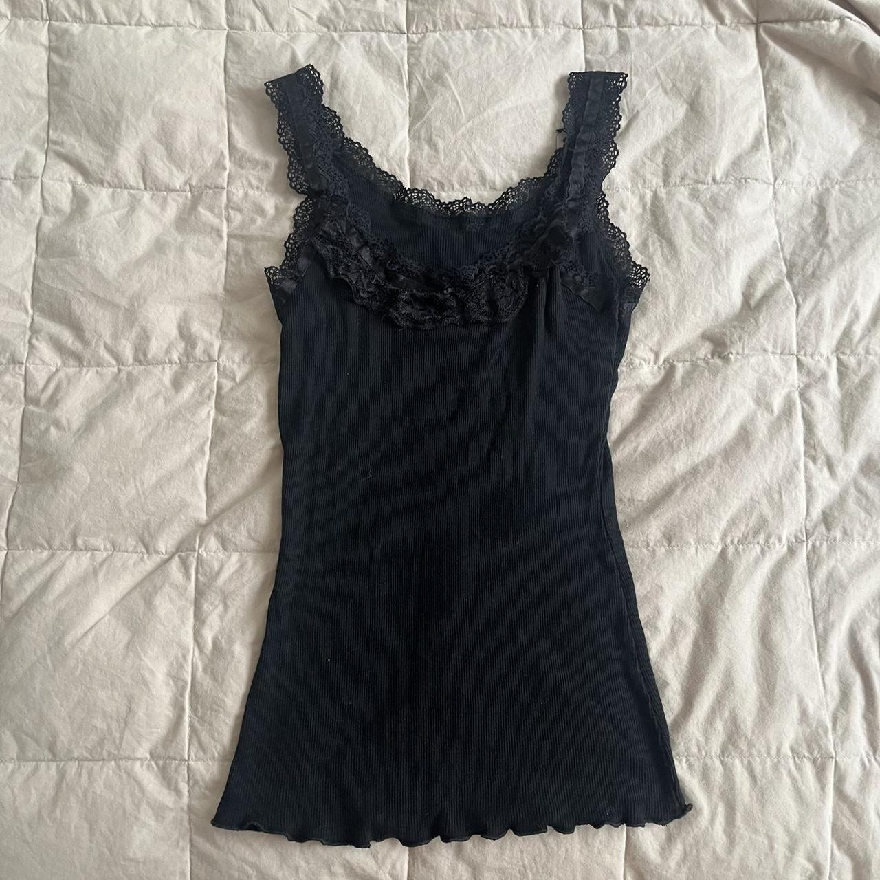 black lace trim tank top - light material fits... - Depop