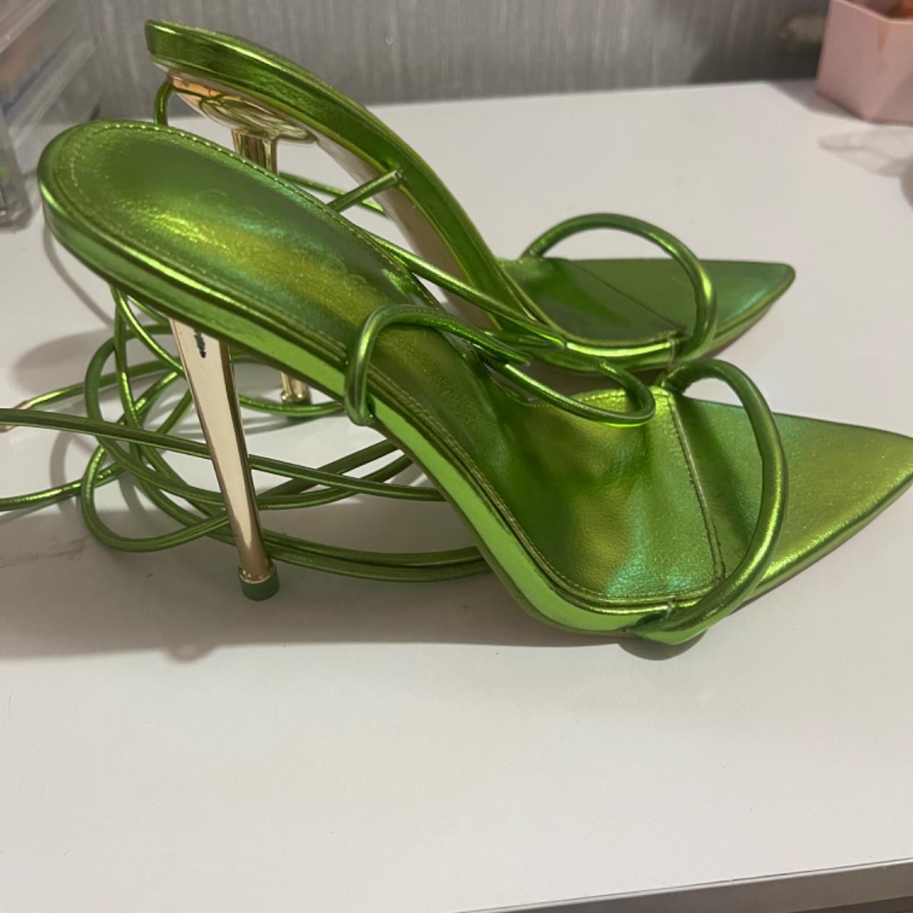 4.5 inch green heels. Ive worn them out once so they... - Depop