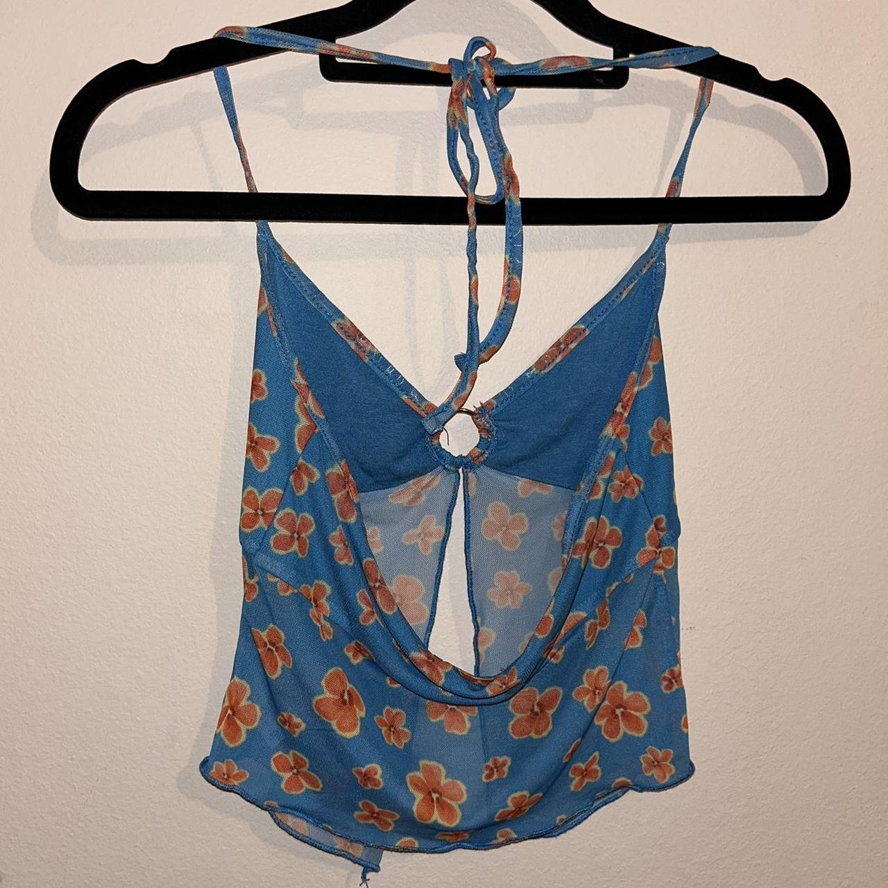 Bright multicoloured floral halter top Never... - Depop