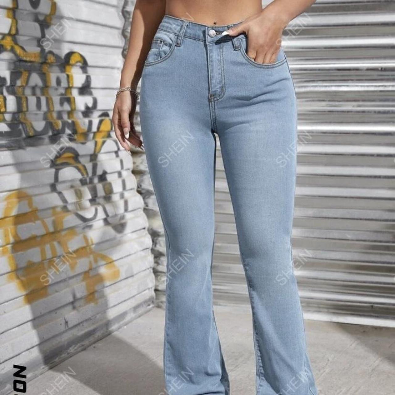 High waisted butterfly flare leg jeans... - Depop