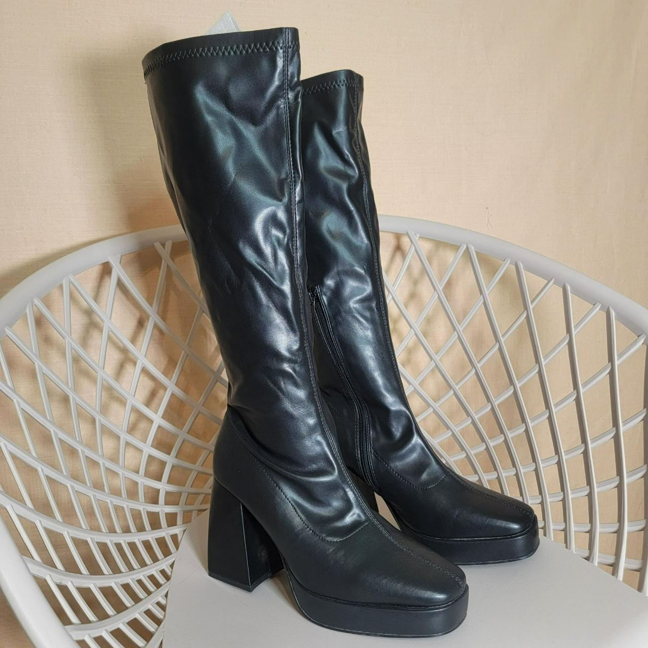 Nasty Gal Faux Leather Knee High Platform Sock Depop