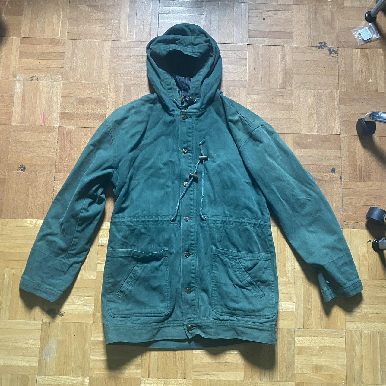 Green Andy Johns hooded jacket button up M - Depop