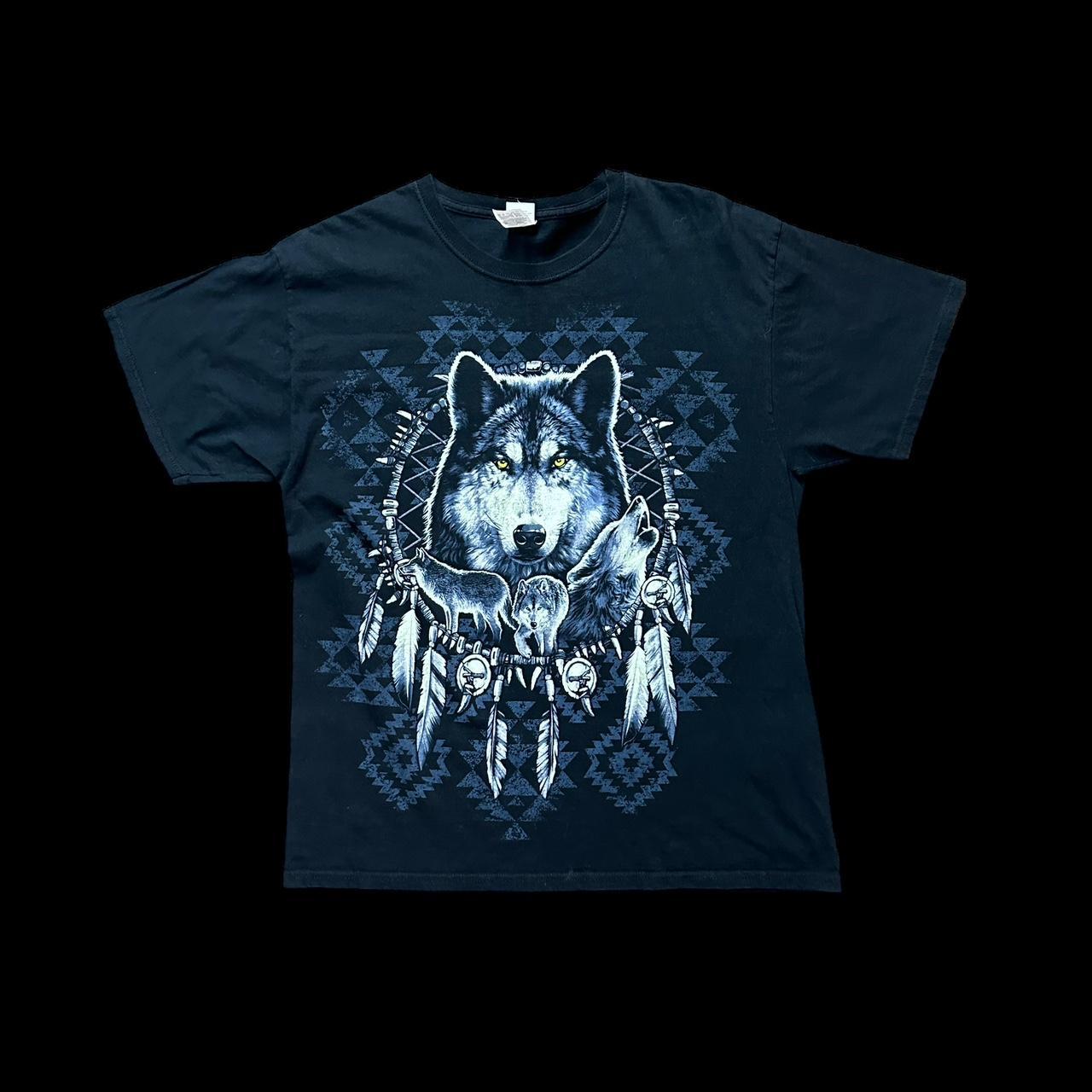 vintage y2k wolf tribal graphic t shirt... - Depop