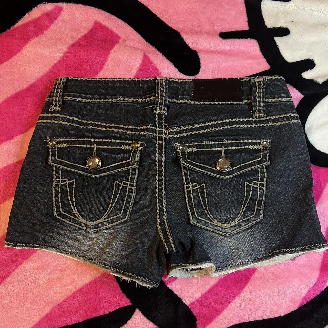 2000s Sound girl dark wash jewel shorts 𐙚 threading... - Depop