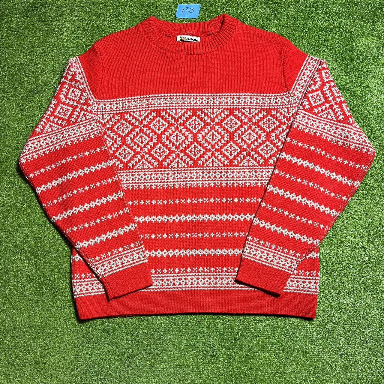 Vintage red and grey sweater 90s size large in good... - Depop