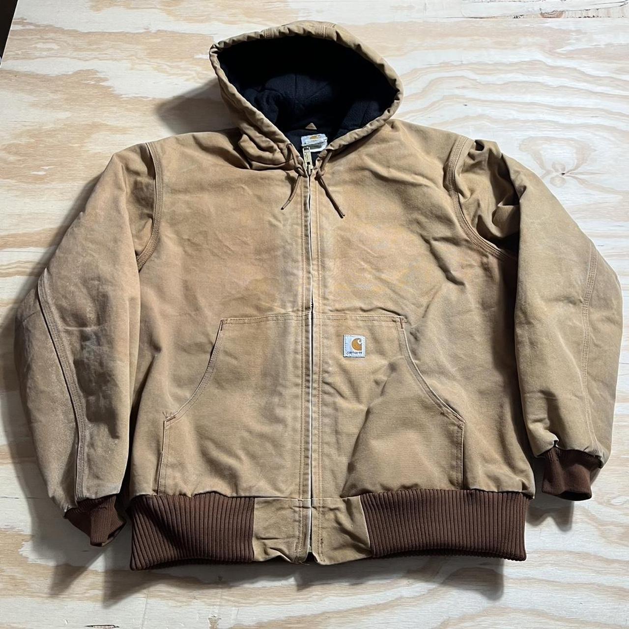 Brown Carhartt jacket with brown hood size large.... | Depop