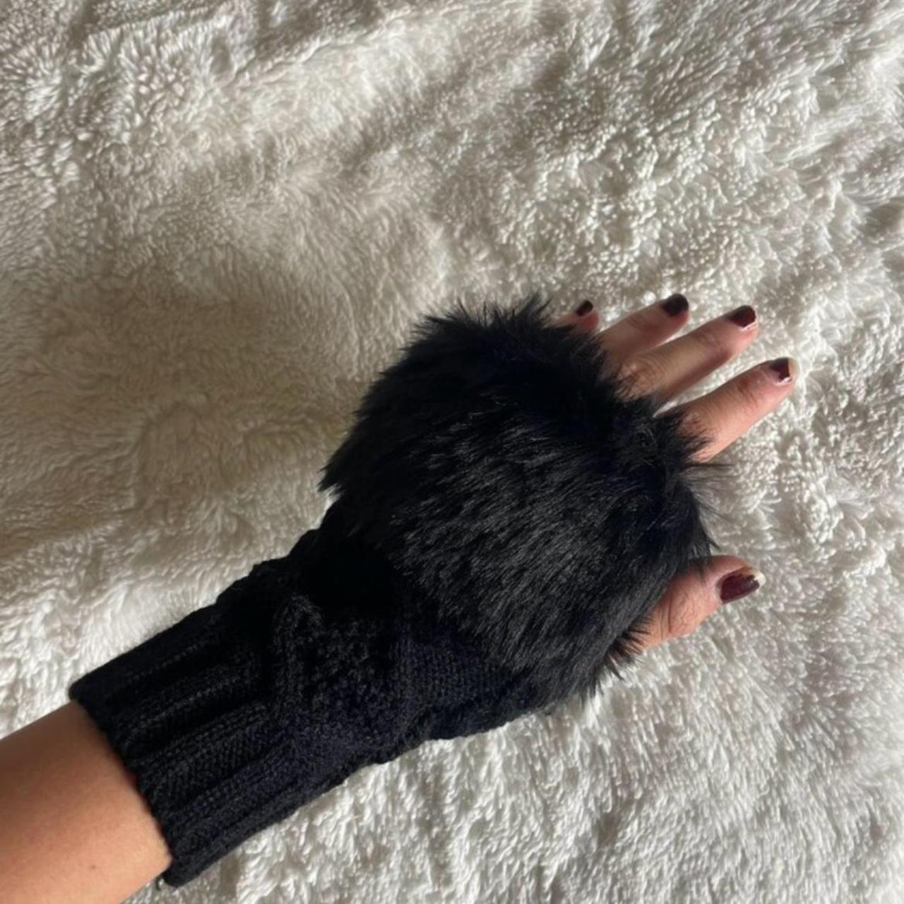 black fluffy arm warmers very y2k slavic core and... - Depop