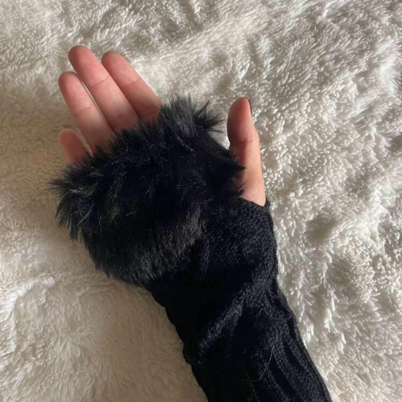 black fluffy arm warmers very y2k slavic core and... - Depop
