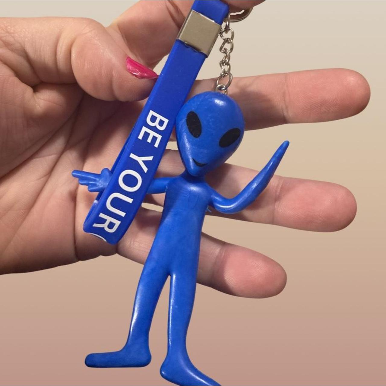 Blue Posable Alien Keychain with Lanyard Make space... - Depop