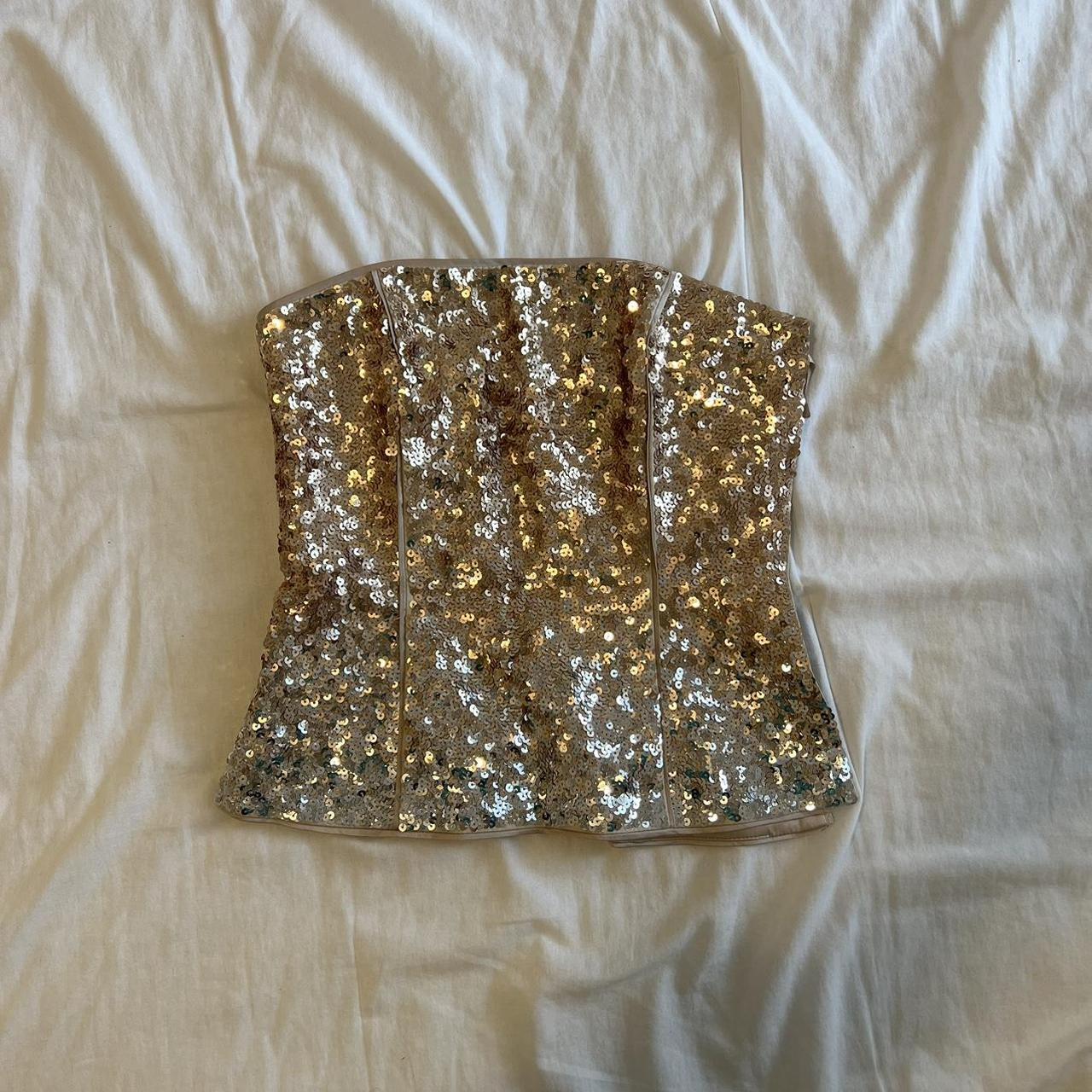 gold sequin corset with slight ombré. light boning.... - Depop
