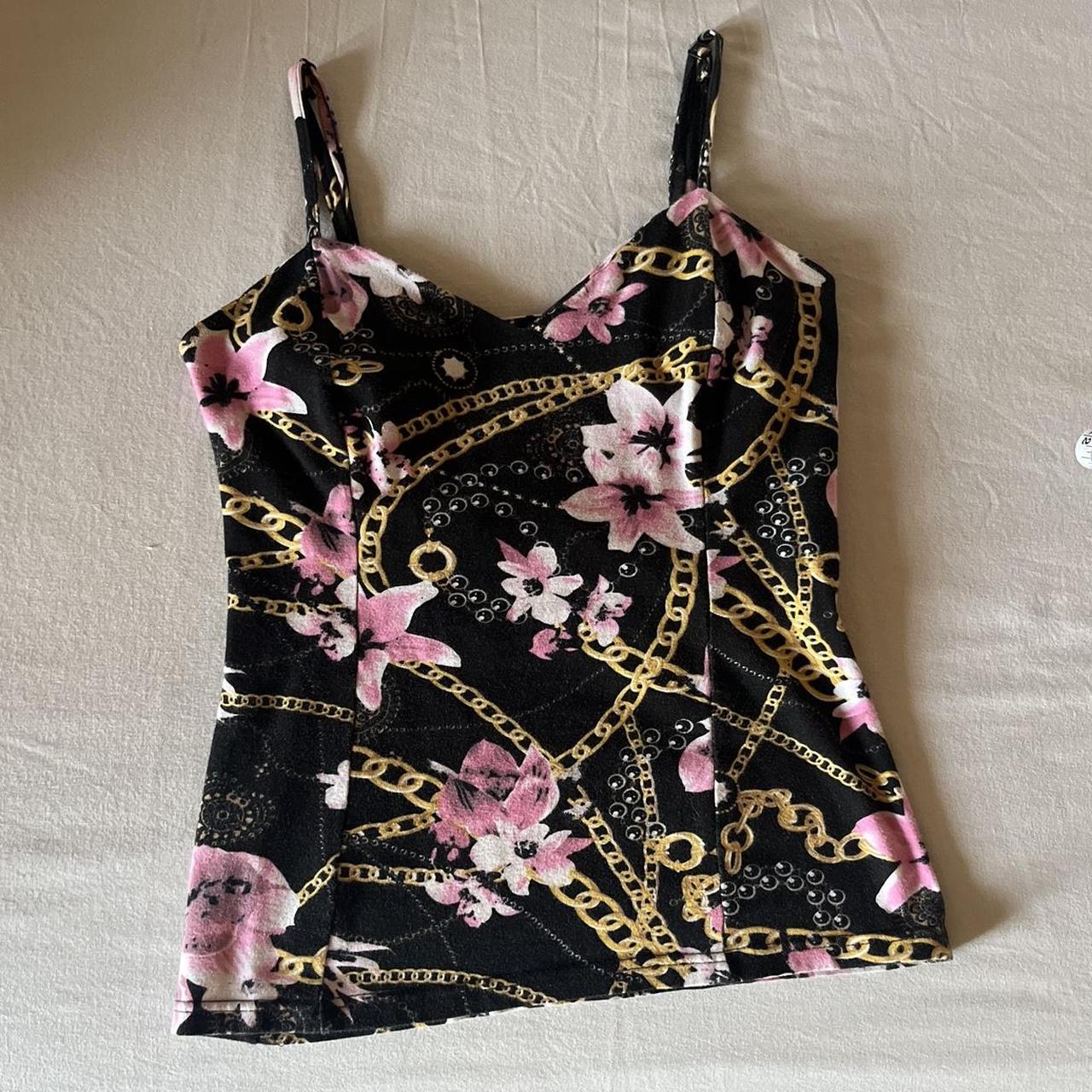 Vintage Wetseal gyaru tank top with pink flowers and... | Depop
