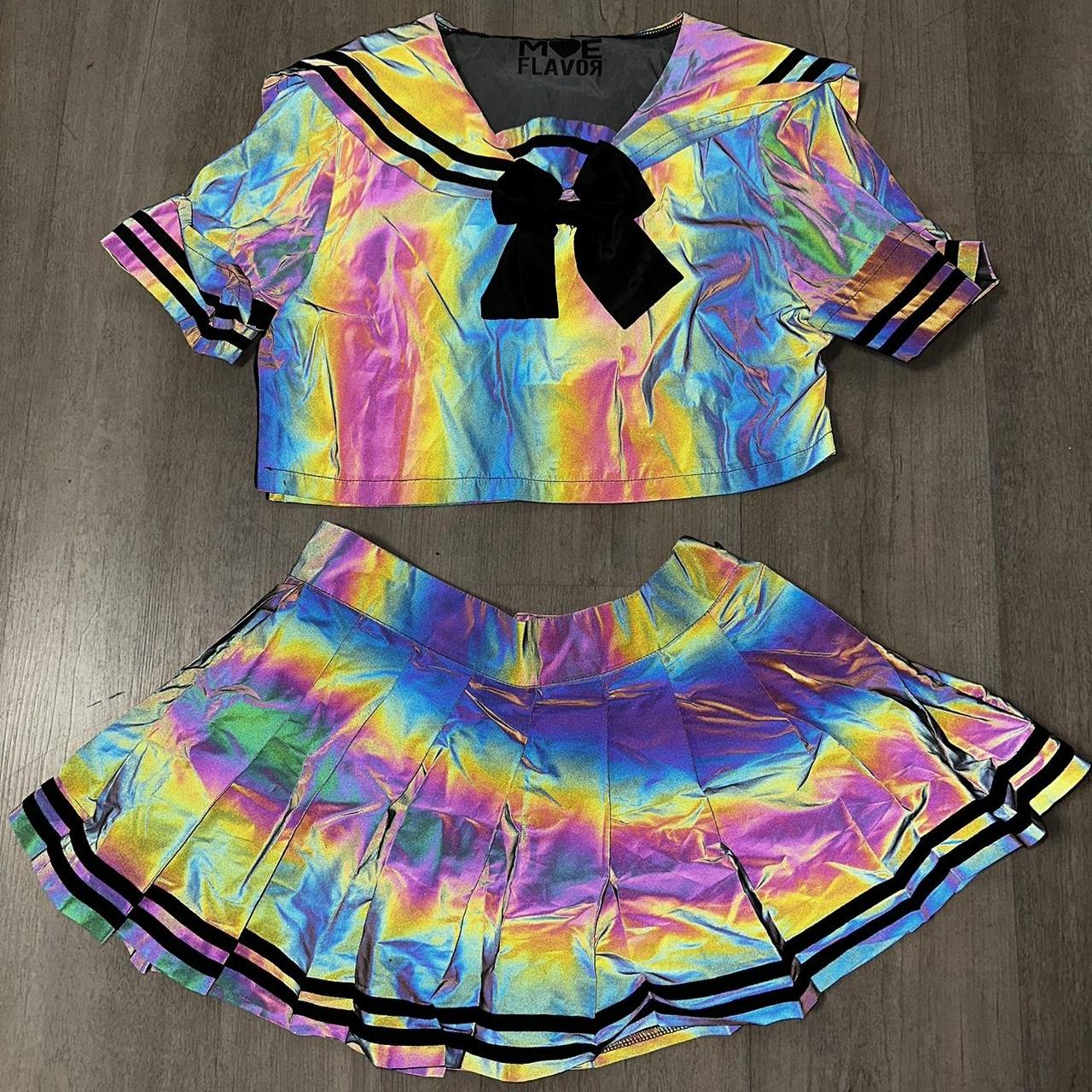 Moe Flavor reflective kawaii raver matching set: Top... - Depop