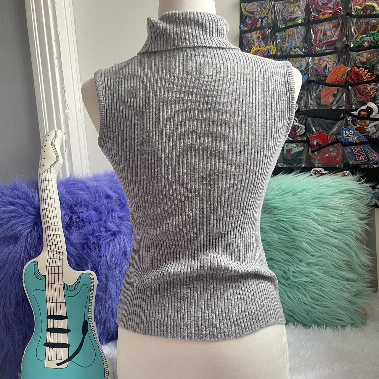 90s/yY2k Knitted Sparkly Turtle Neck Tank Stretchy... | Depop