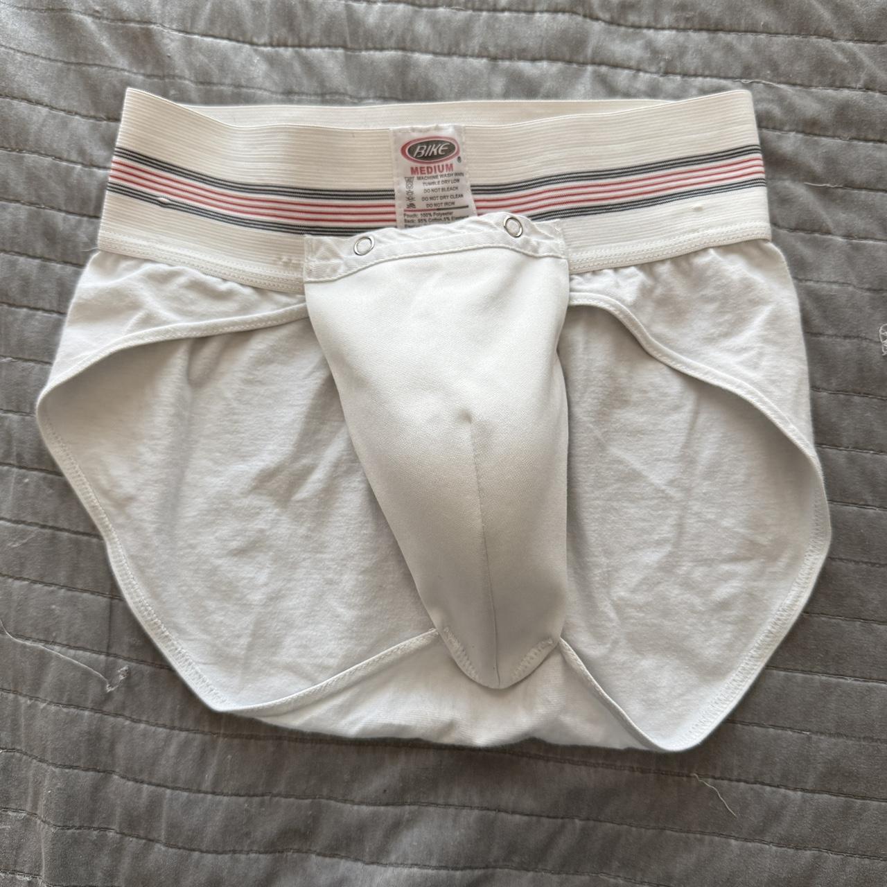 Used White Bike jockstrap brief with cup men’s... | Depop