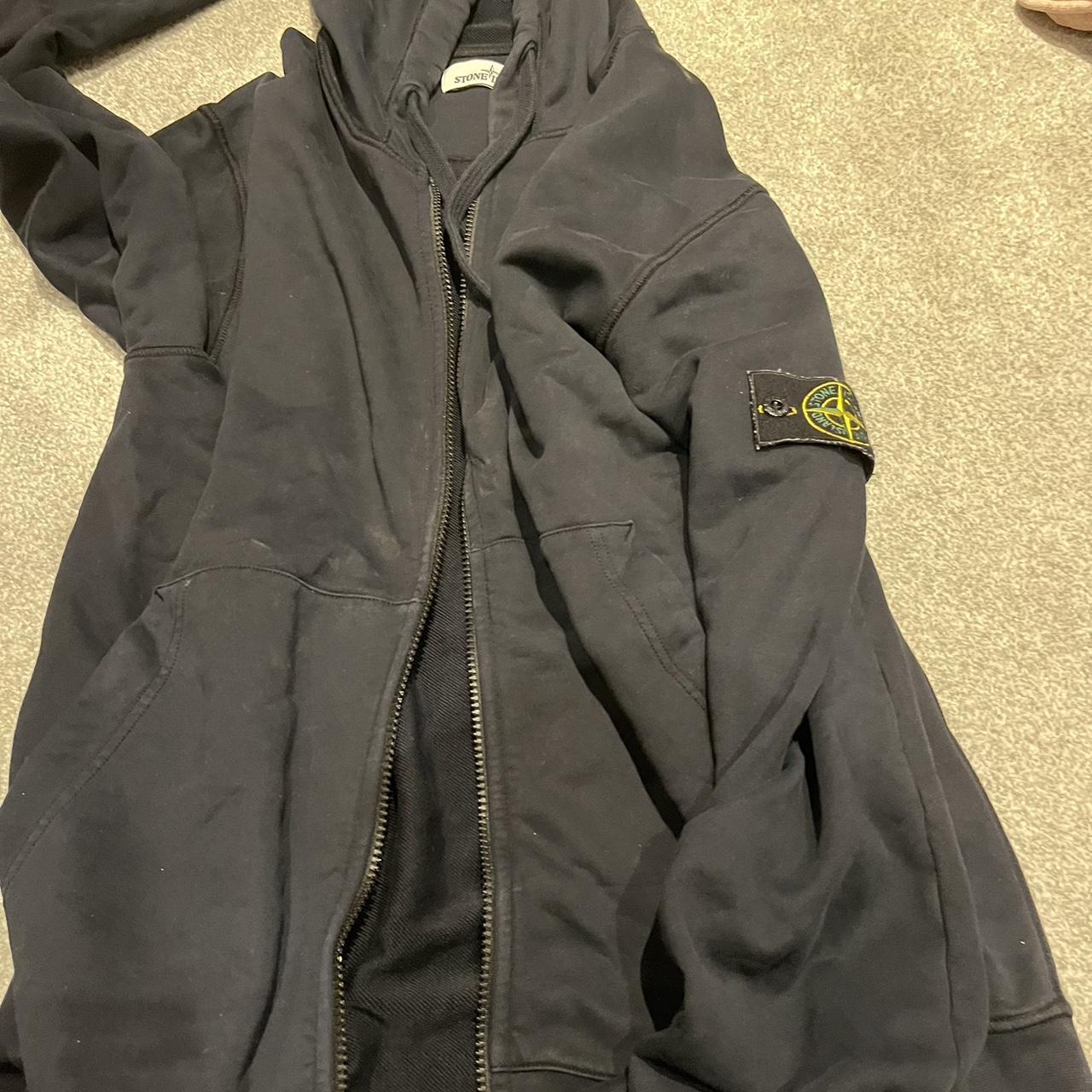 Stone island zip up hoodie XL black - Depop