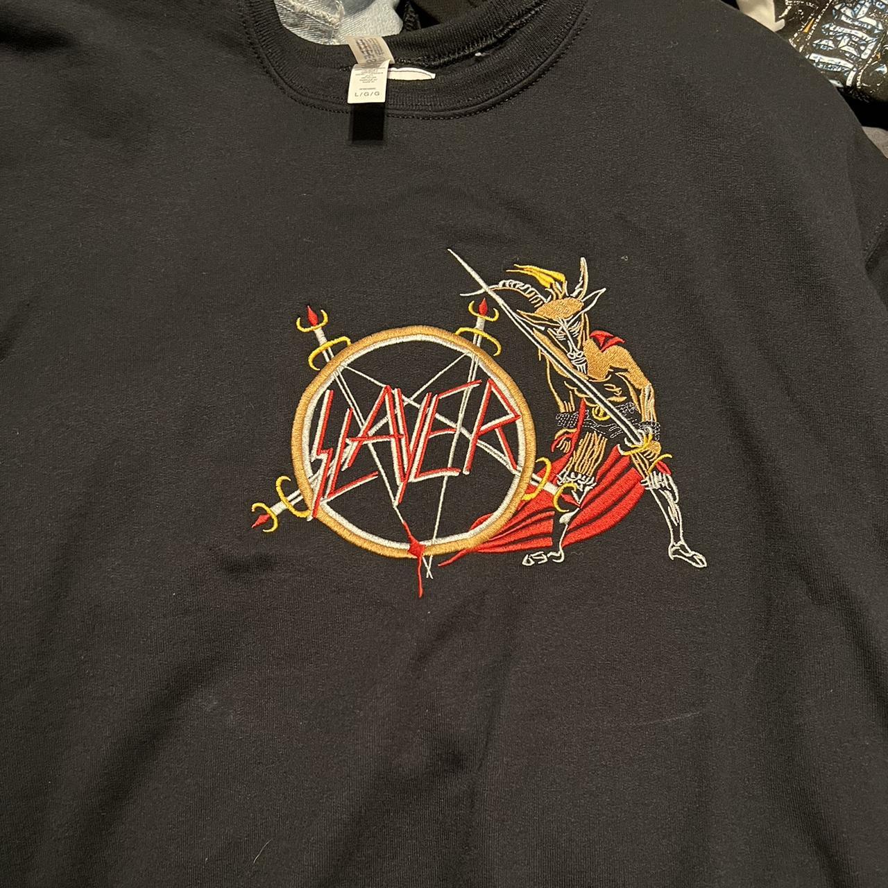 Large embroided RARE SLAYER CREWNECK #thrash... - Depop