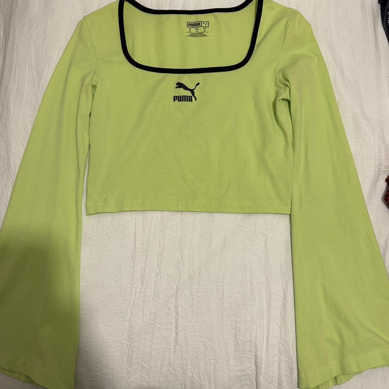 Lime green puma flared bell sleeve top! Only worn... - Depop